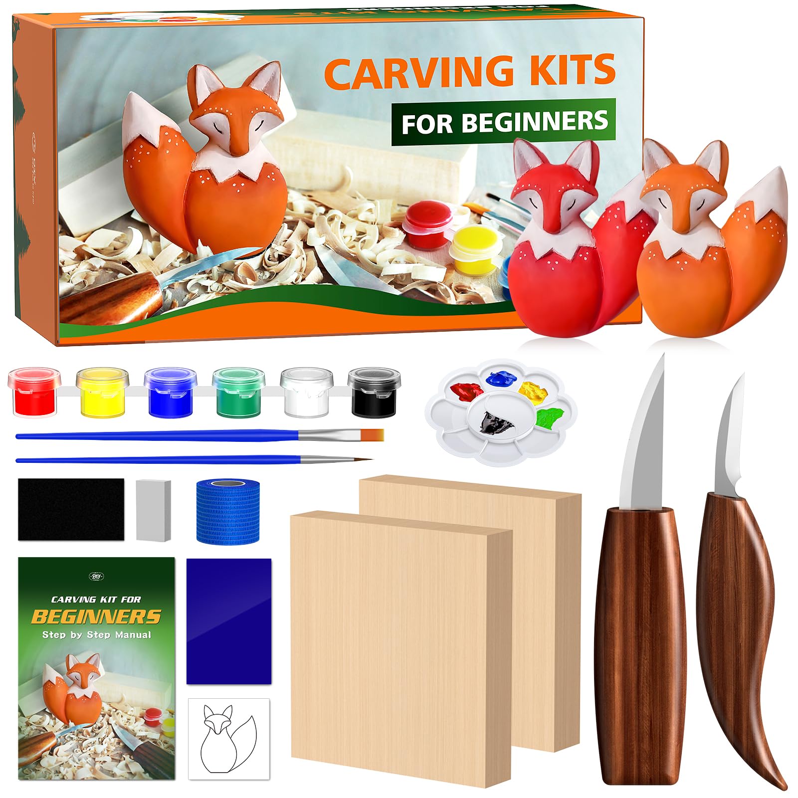 Amazon.com: Wood Carving Kit for Beginners, Fox Theme Wood Whittling ...