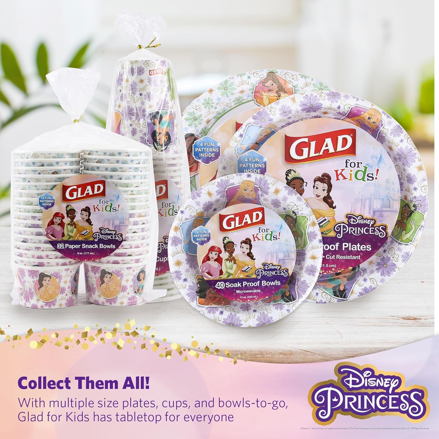 Snapklik.com : Glad For Kids Disney Princess Clear Disposable Plastic ...