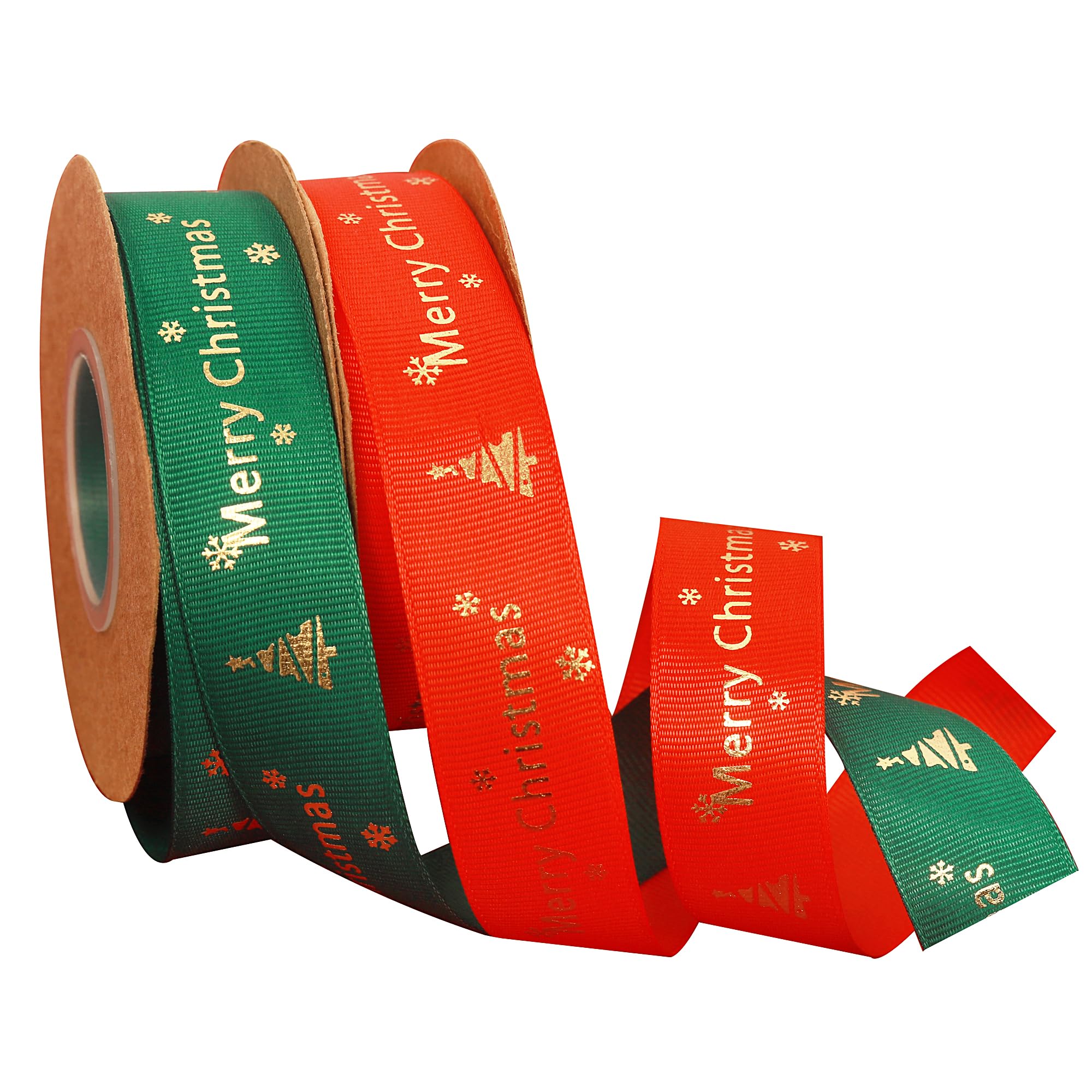 2 Rolls x 22m Christmas Ribbon for Gift Wrapping Red and Green Satin ...