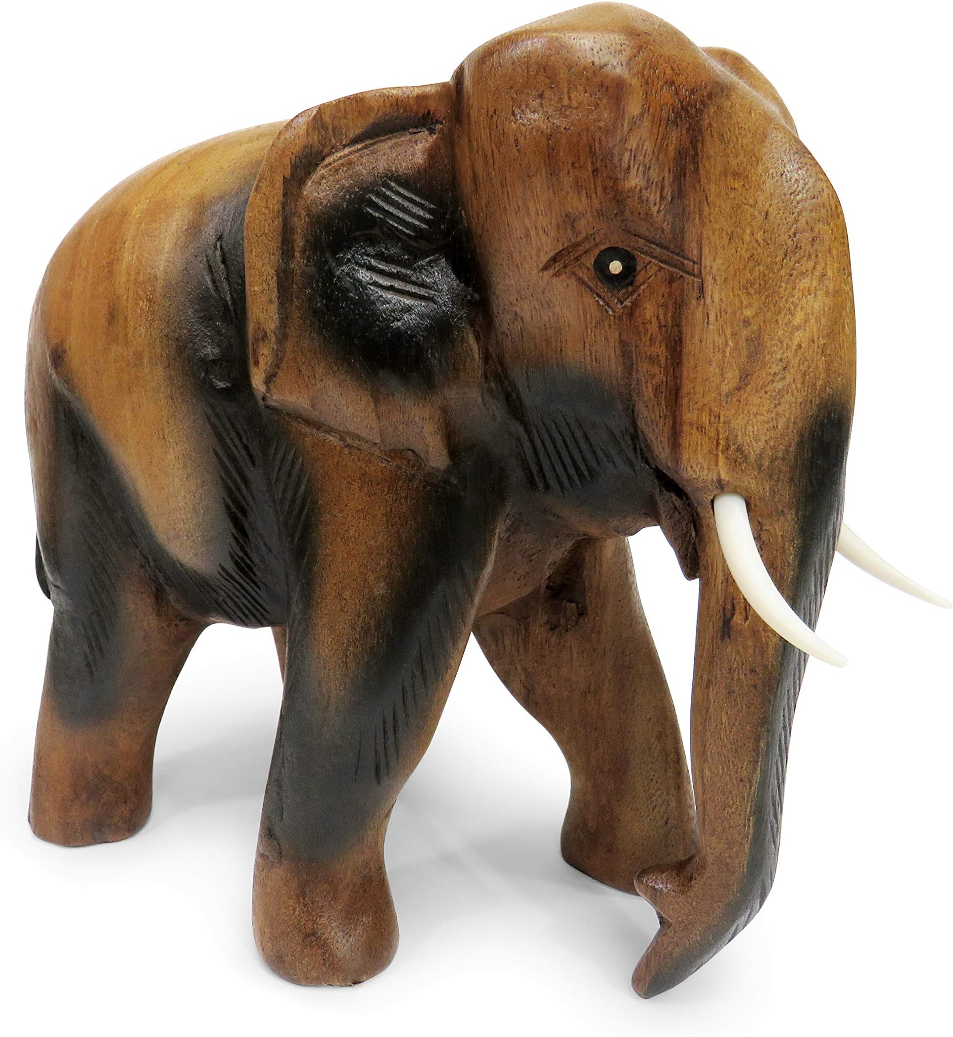Hand Carved and Painted Wooden Elephant in a Rustic Style : Amazon.co ...