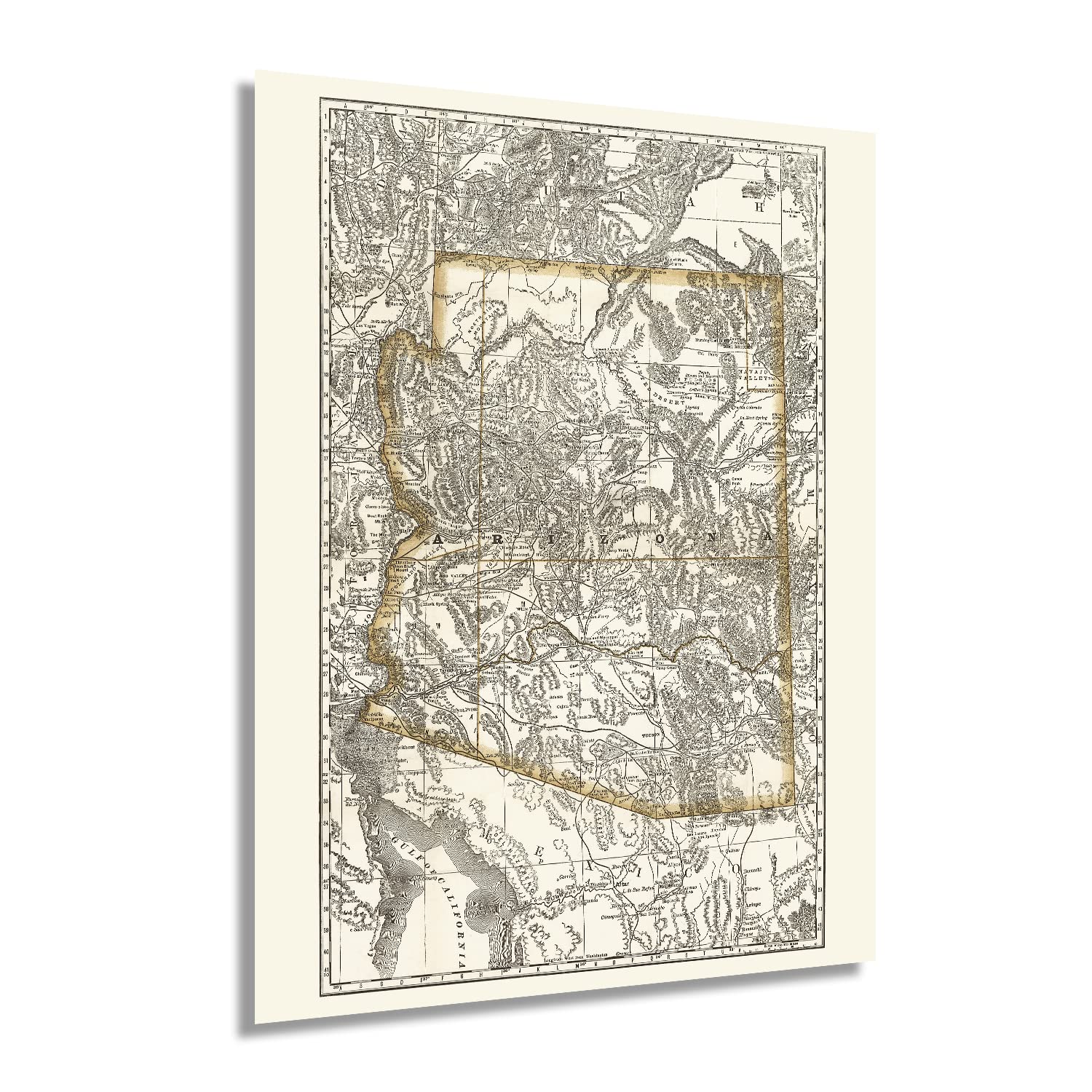 Snapklik.com : Vintage 1876 Arizona Map Poster - 18x24 Inch Old Map Of ...