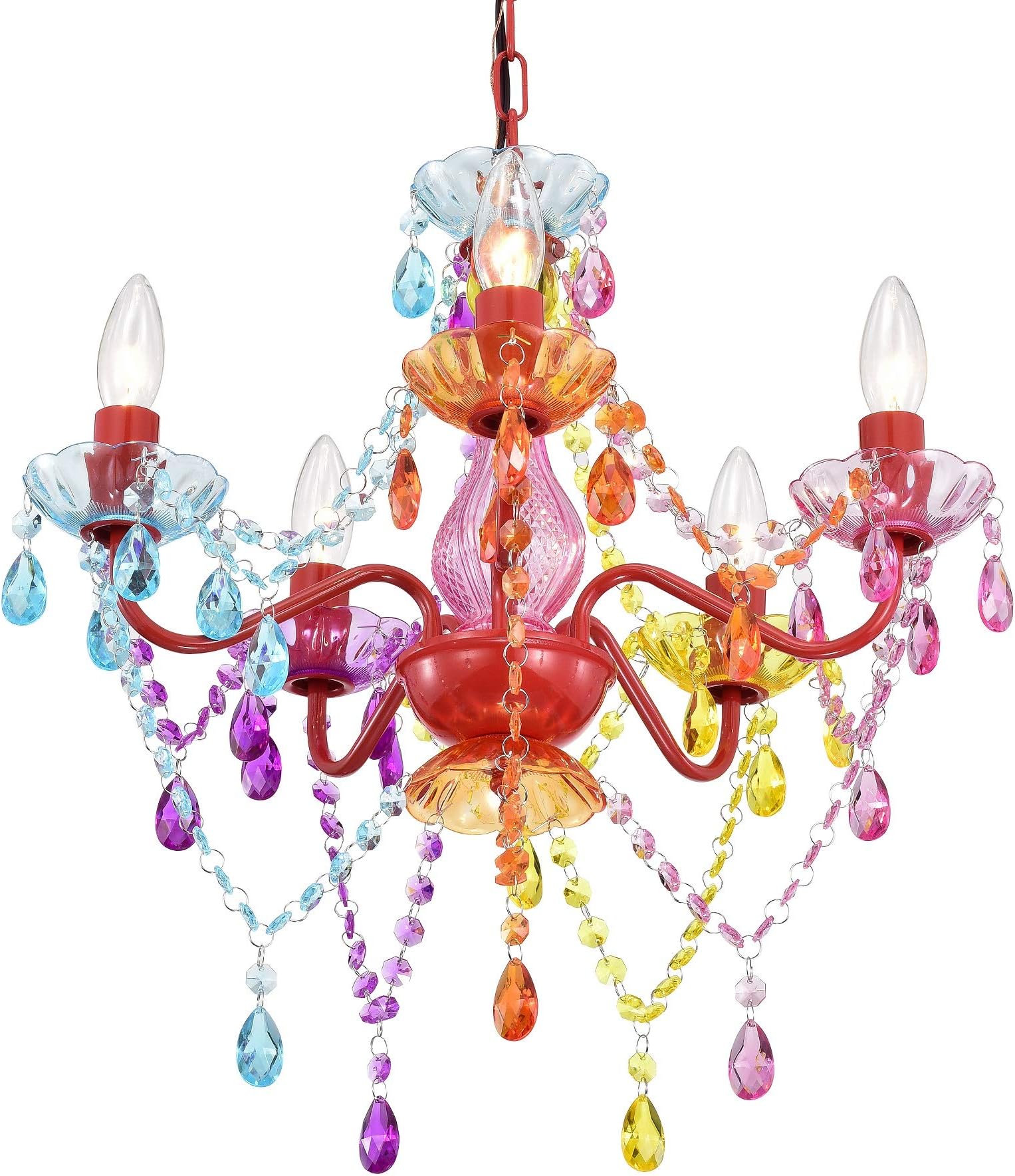 LAKIQ Colorful Crystal Hanging Chandelier Light Fixture 6 Lights ...