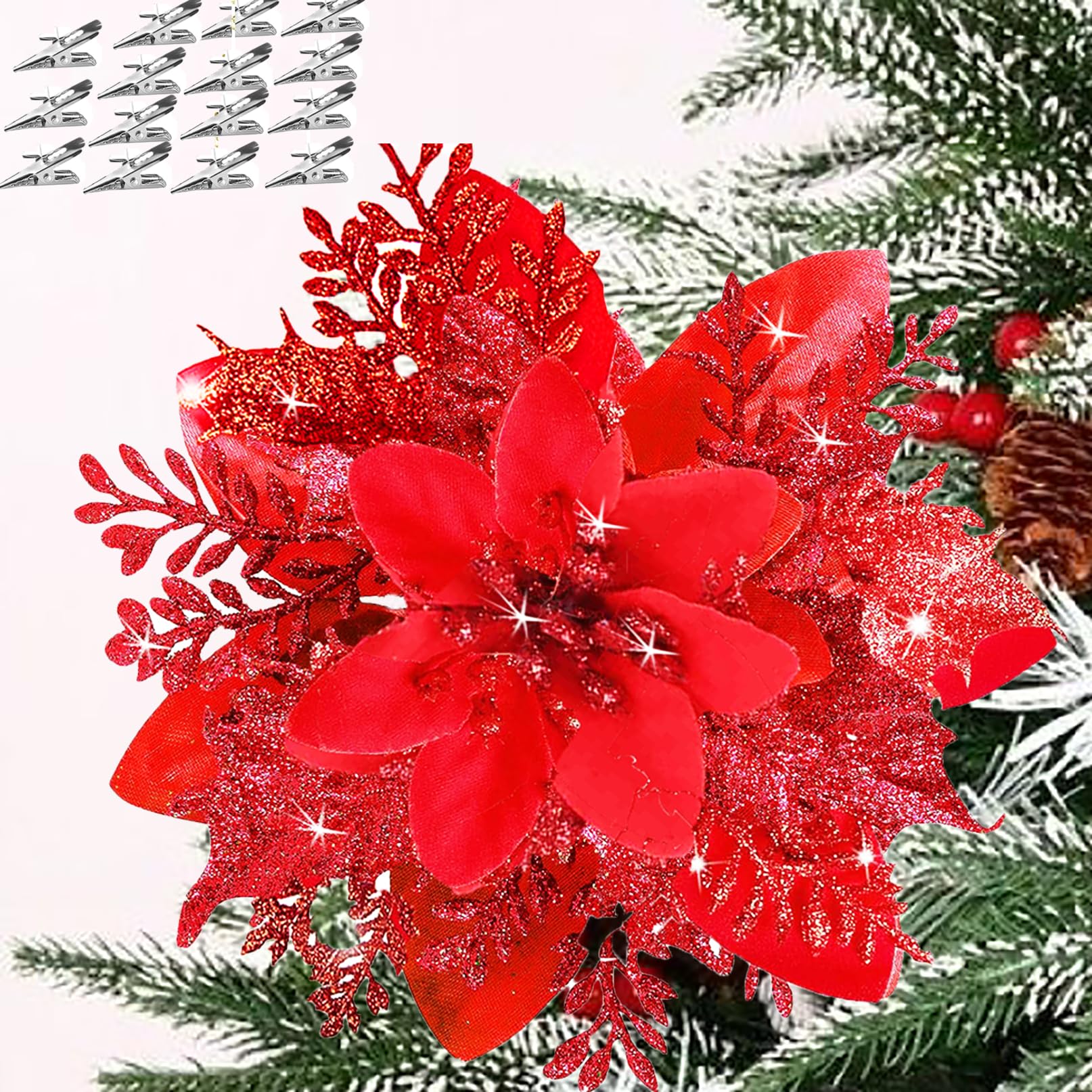 Amazon.com: 18 PCS Poinsettia Artificial Christmas Flowers, Christmas ...