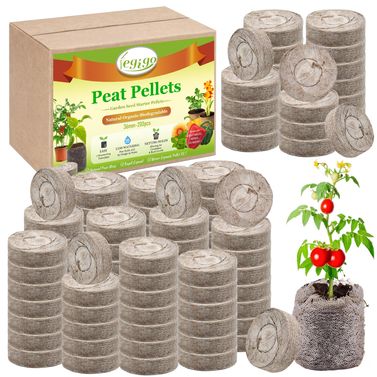 Snapklik.com : Legigo 200 Pcs 36mm Seed Starter Peat Pellets Pods For ...