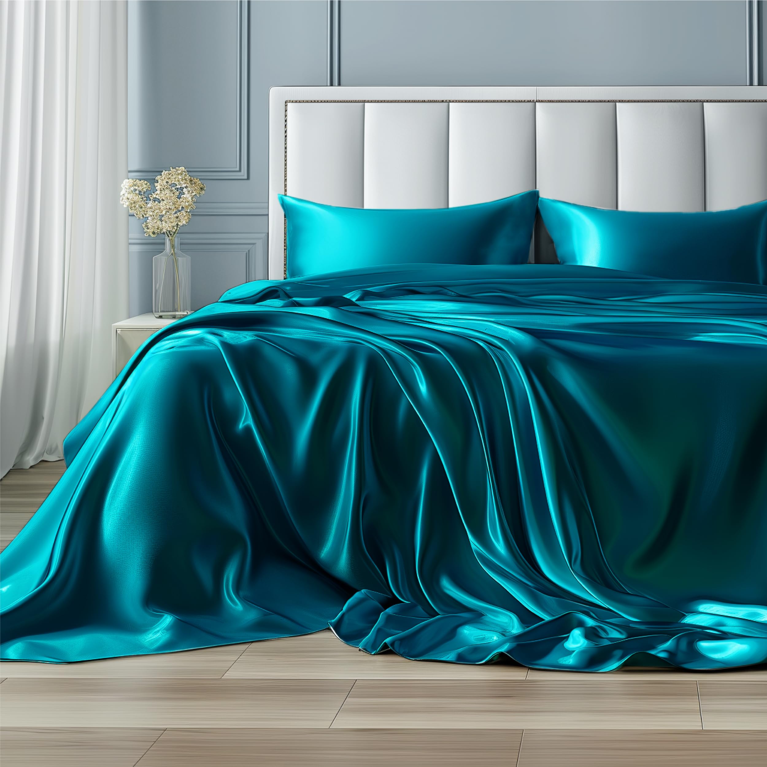 Amazon.com: Bedsure Satin Sheets - Soft Satin Bed Sheets Full, 4 Pcs ...