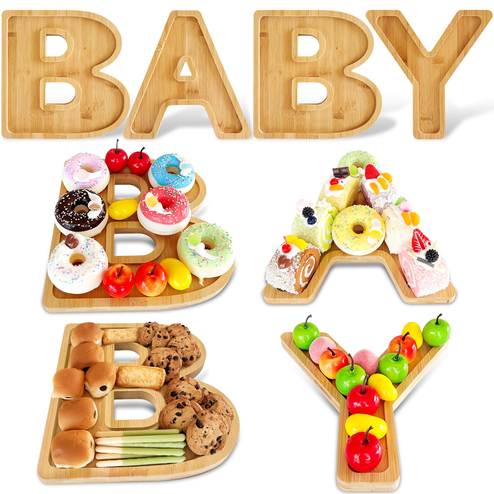 Snapklik.com : 4Pcs Wooden Baby Charcuterie Board Letters, Fillable ...