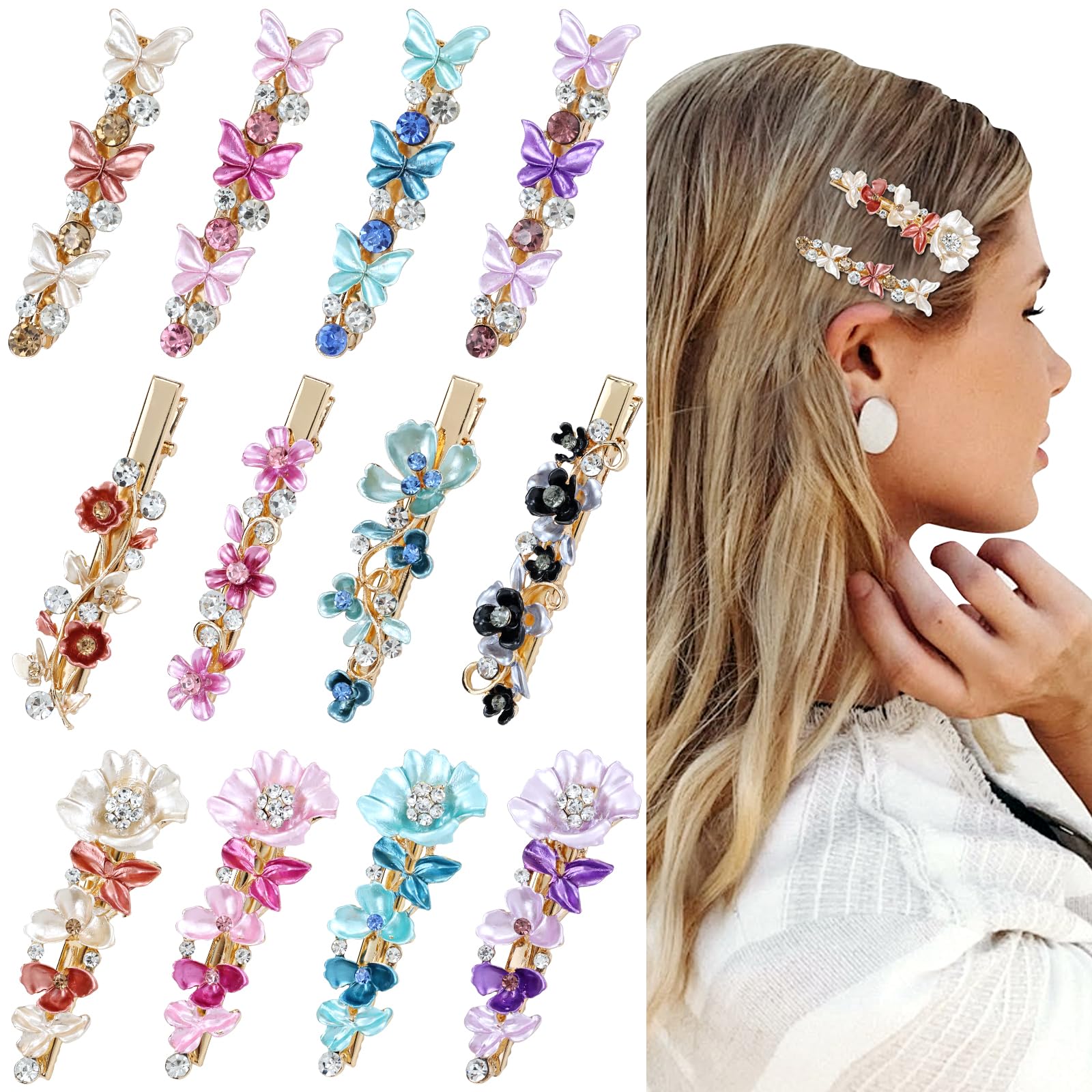 Amazon.com : inSowni 12 Pieces Gold Metal Rhinestone Butterfly Flower ...