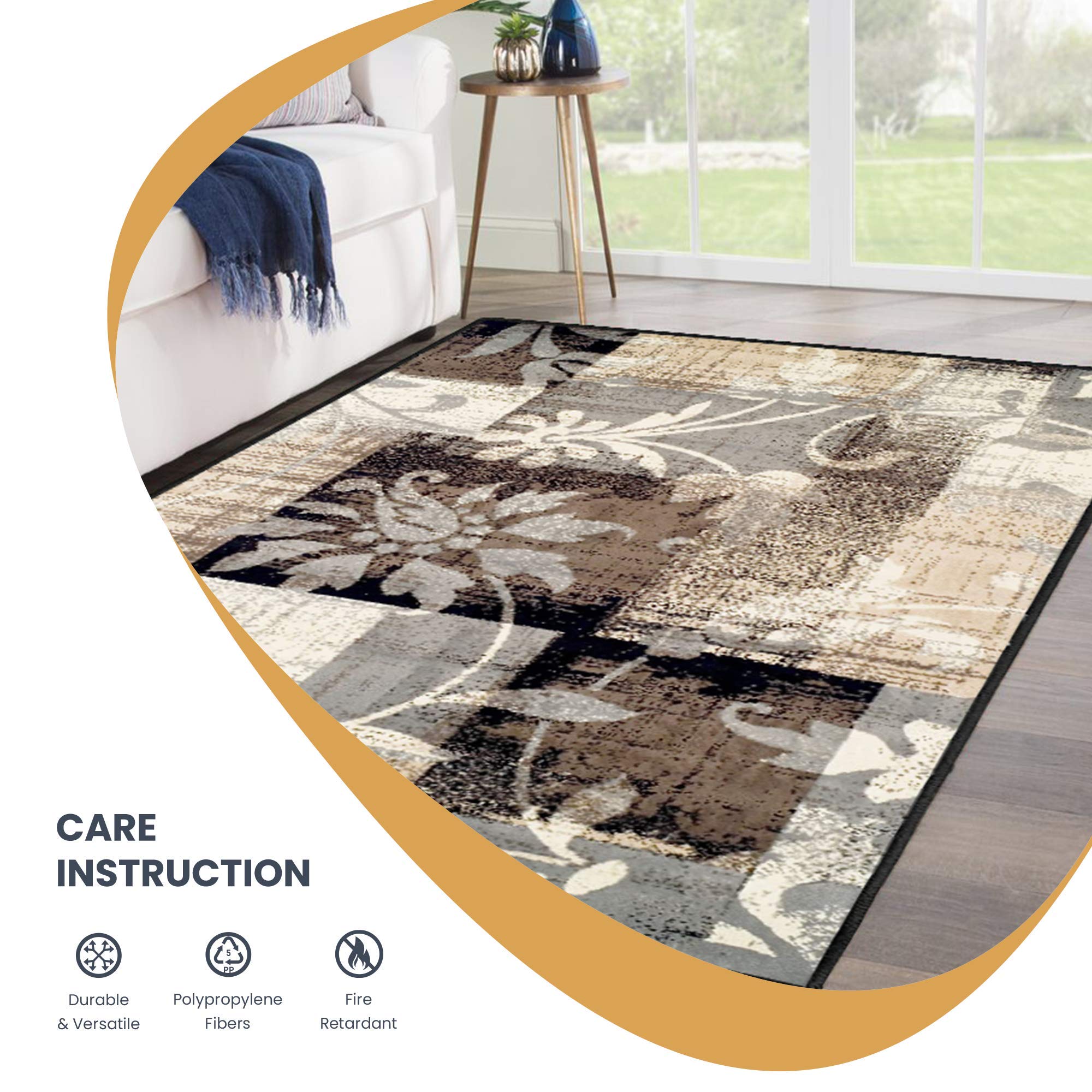 SUPERIOR Pastiche Contemporary Floral Patchwork Polypropylene Indoor Area Rug or Runner with ...