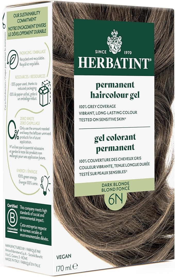 Herbatint Permanent Hair Color Gel 6N Dark Blonde – Natural, Ammonia ...
