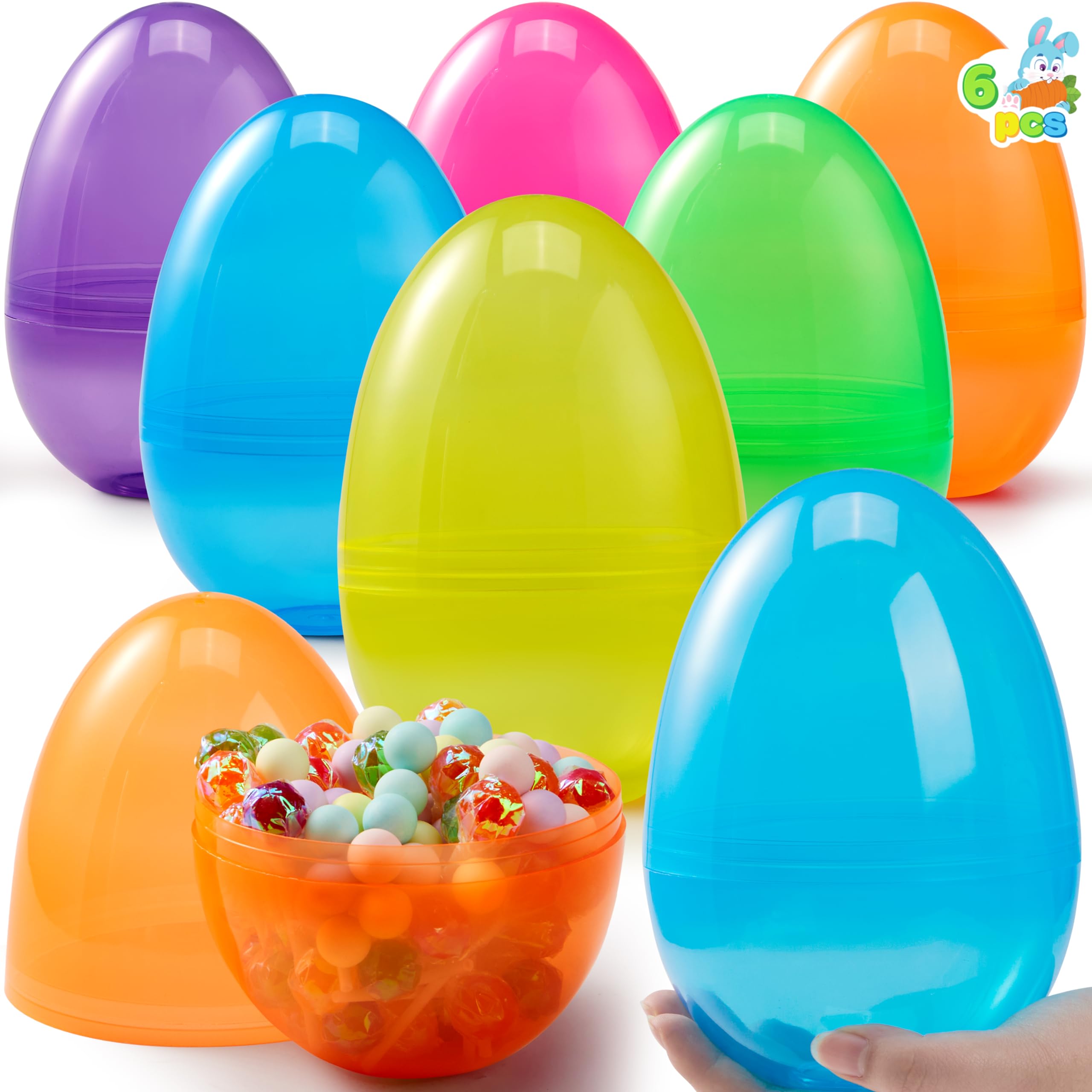 JOYIN 6 Pcs Jumbo Easter Translucent Eggs, 7” Fillable Plastic Empty ...