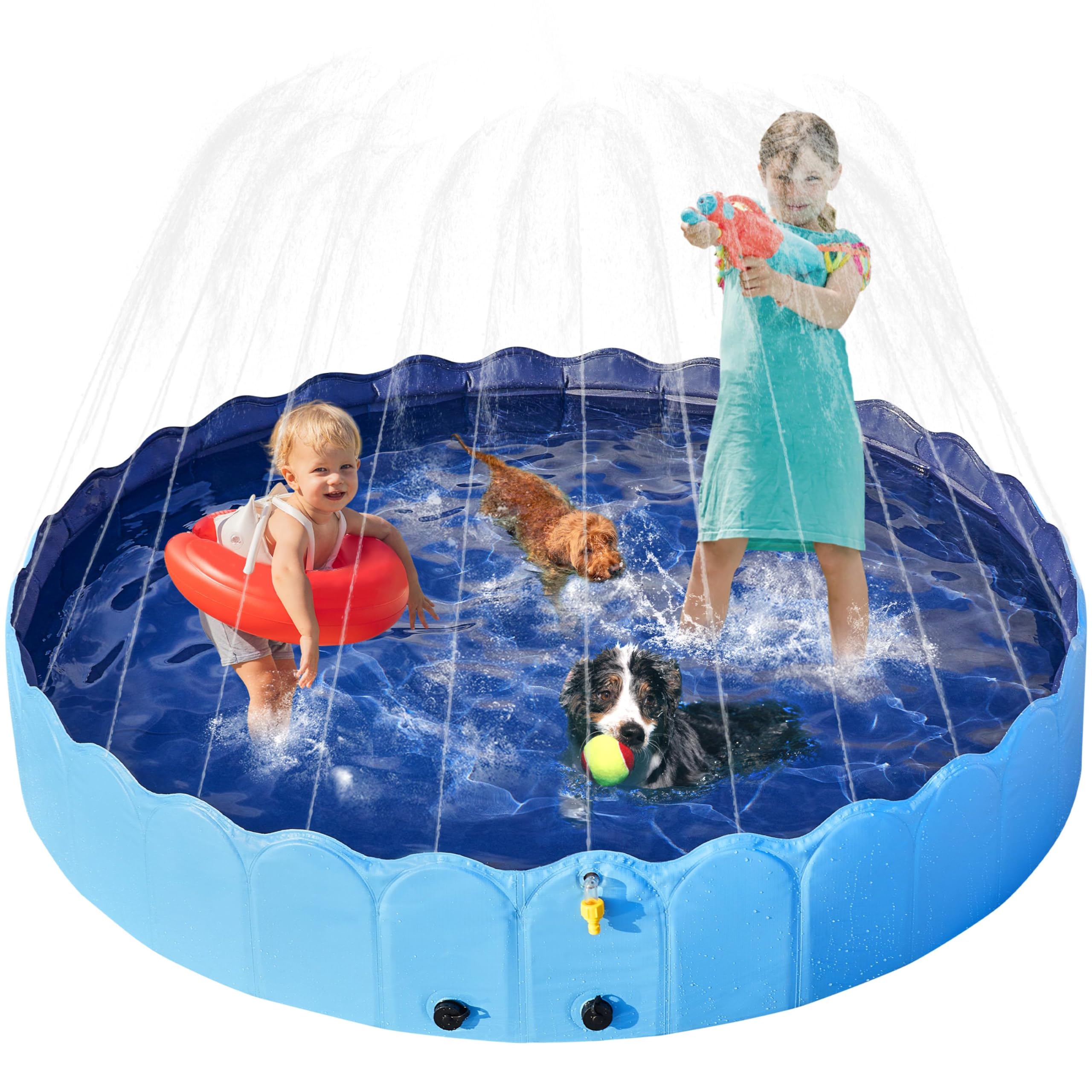 Yaheetech Foldable Dog Paddling Pool with Sprinkler Collapsible Dog ...