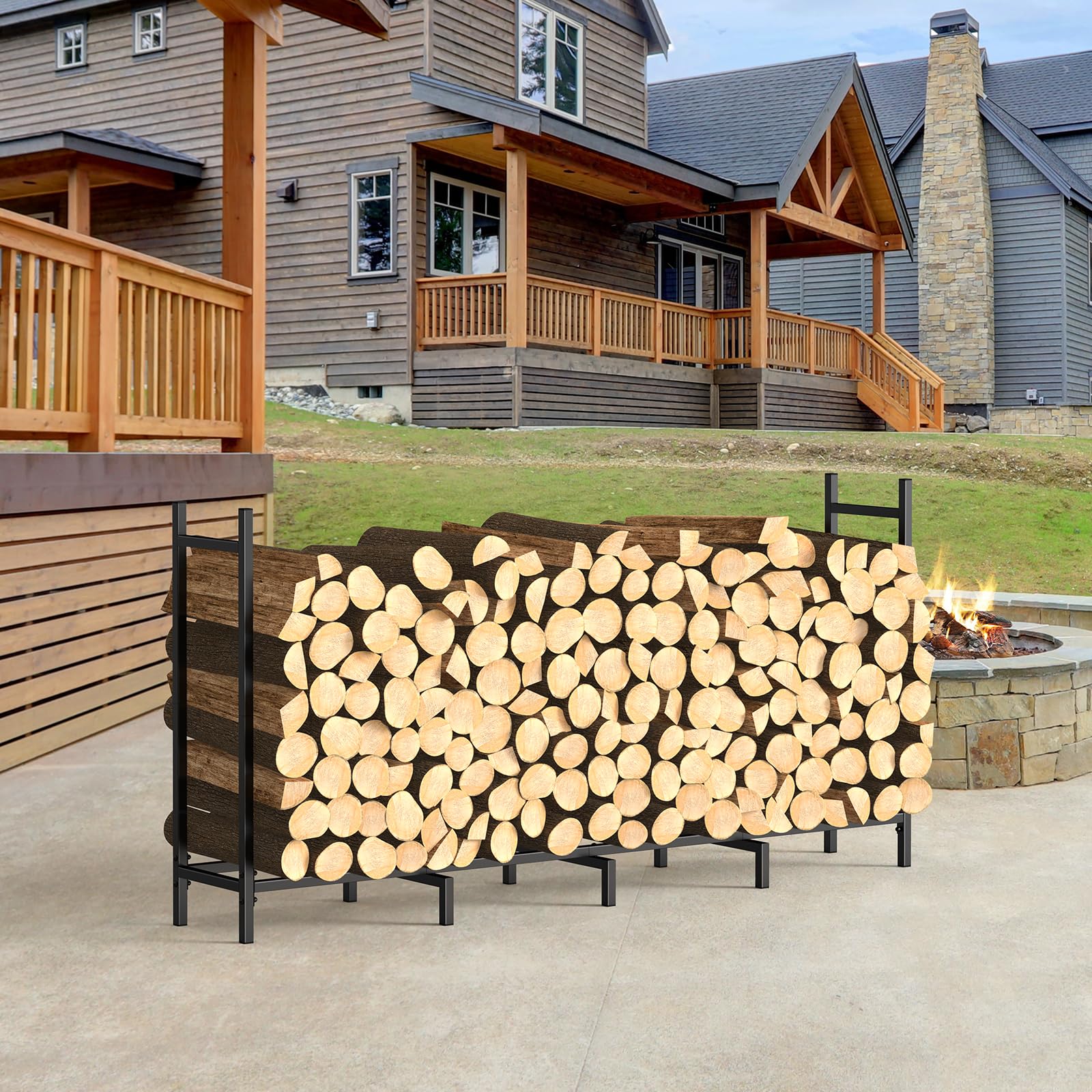 NANANARDOSO 5.3ft Firewood Rack Outdoor Firewood Holder for Fireplace ...