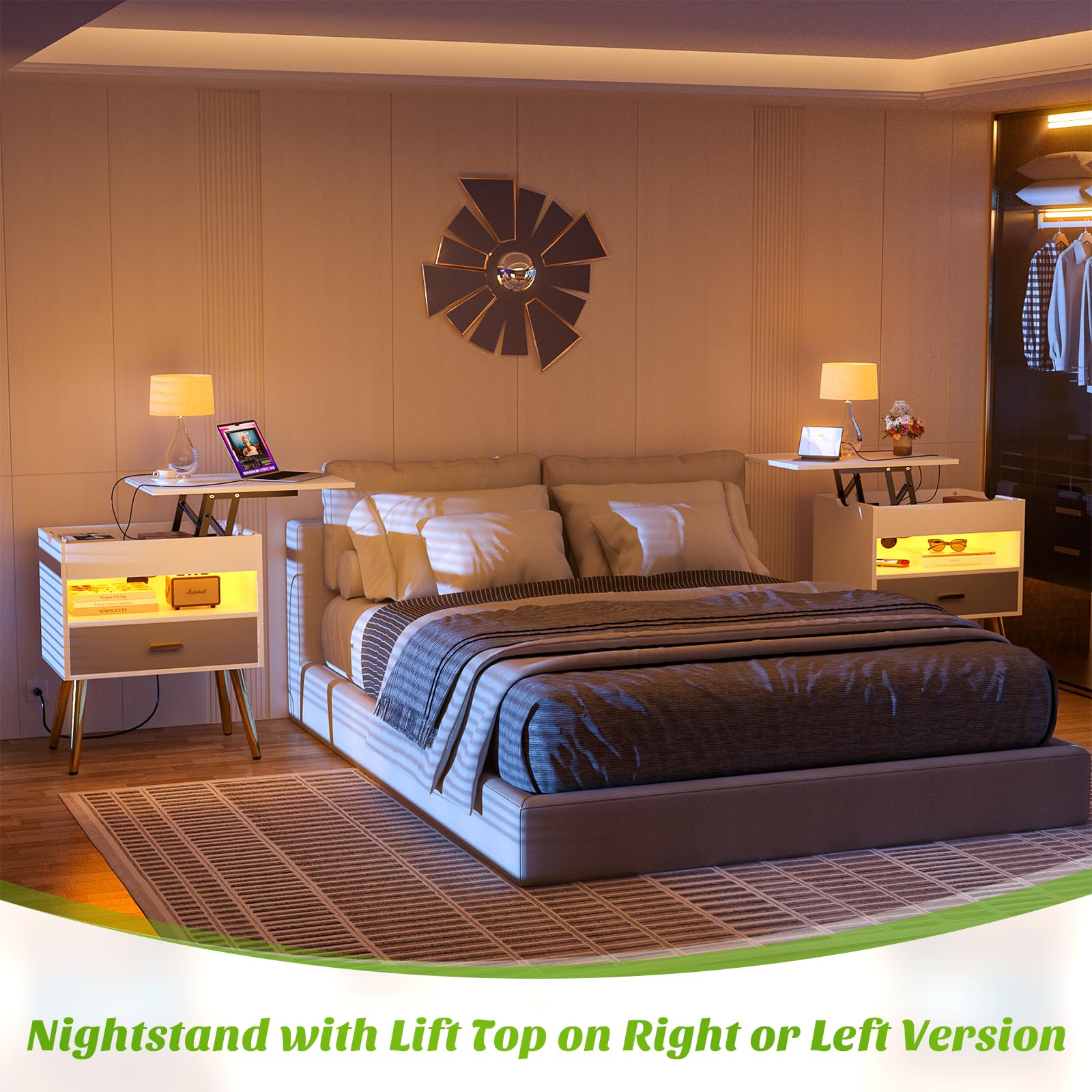 Cyclysio 30 Inches Nightstand with Reversible Lift Top, Large Night ...