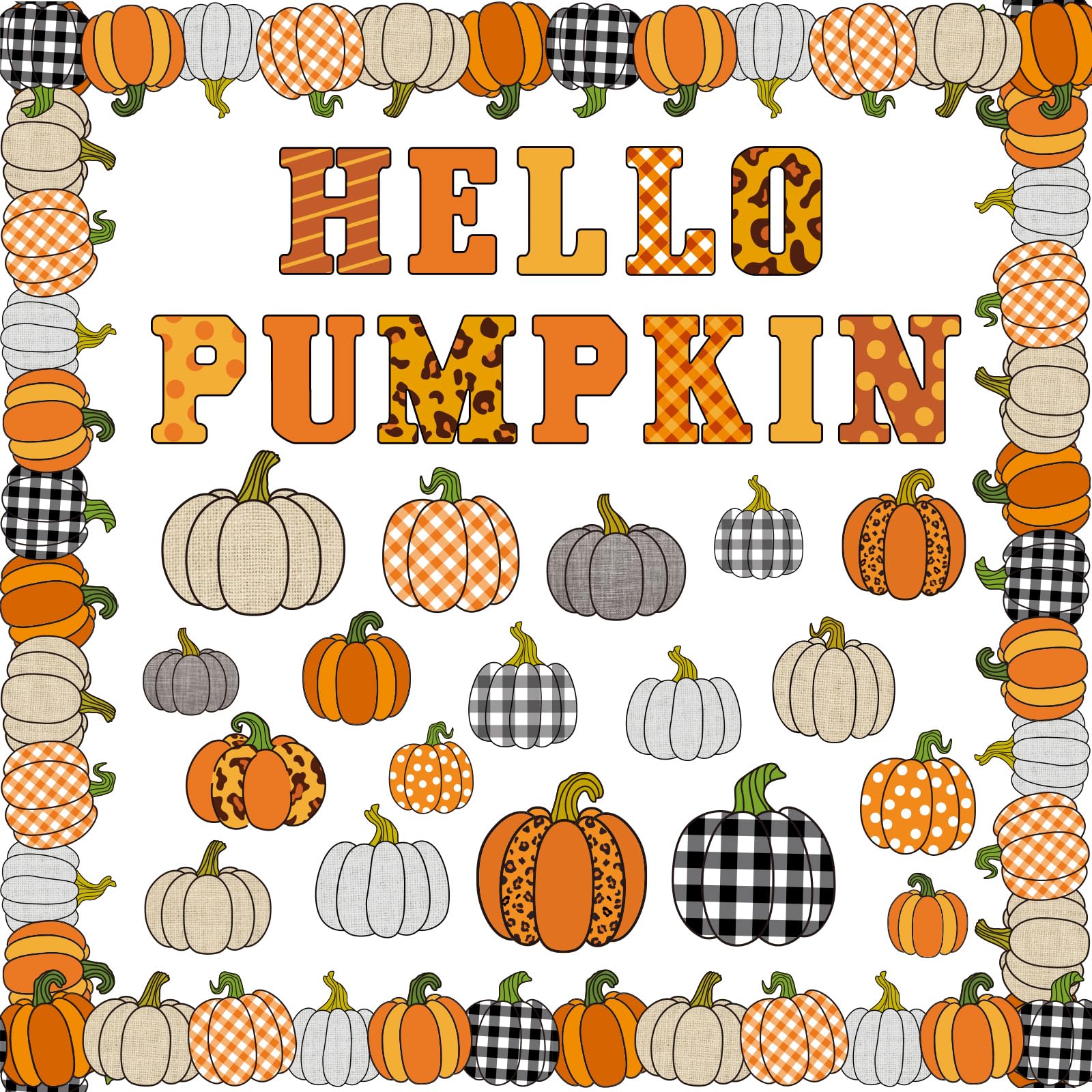 Amazon.com: Whaline 92Pcs Hello Pumpkin Bulletin Board Kit Plaid ...