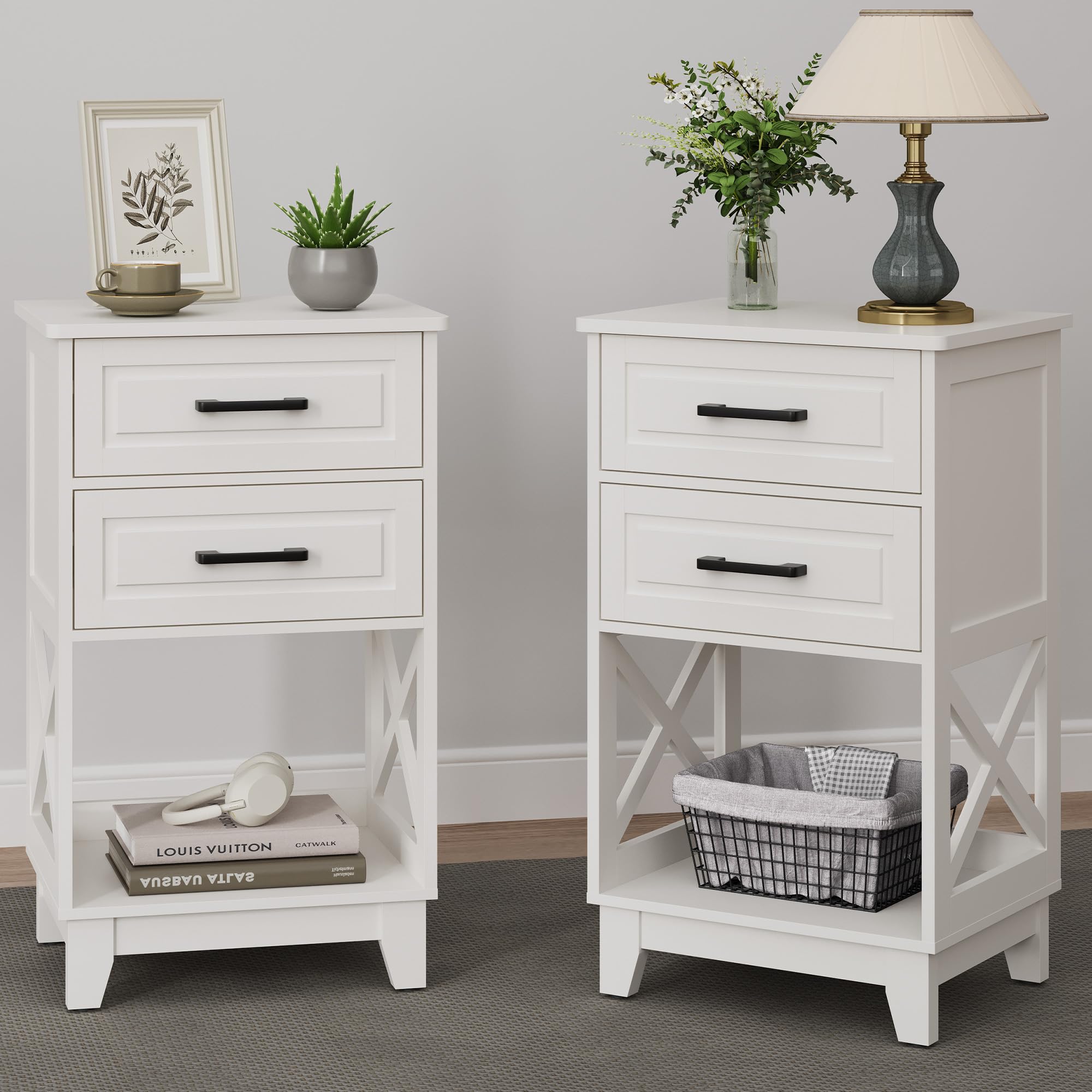 Amazon.com: RoyalCraft Tall Nightstand Set of 2, White Side Table with ...