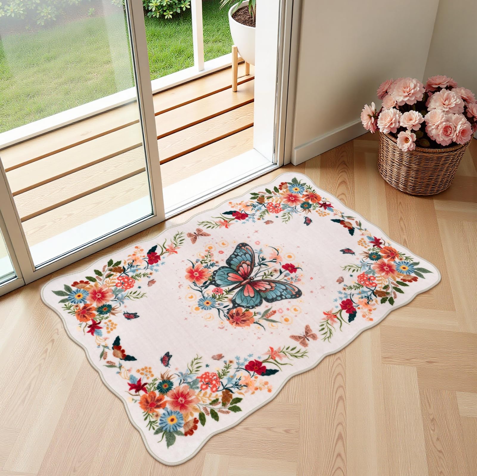 Amazon.com: LIVEBOX Butterfly 2x3 Washable Rug, Floral Beige Small Rugs ...