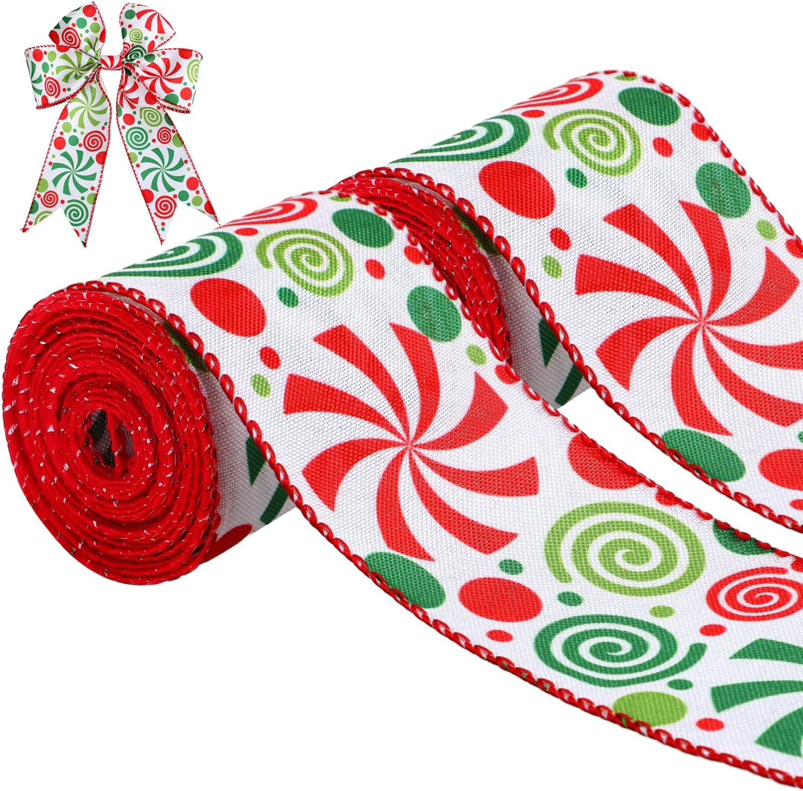 Amazon.com: Christmas Wired Ribbon 2.5 Inch 20 Yards Christmas Candy ...