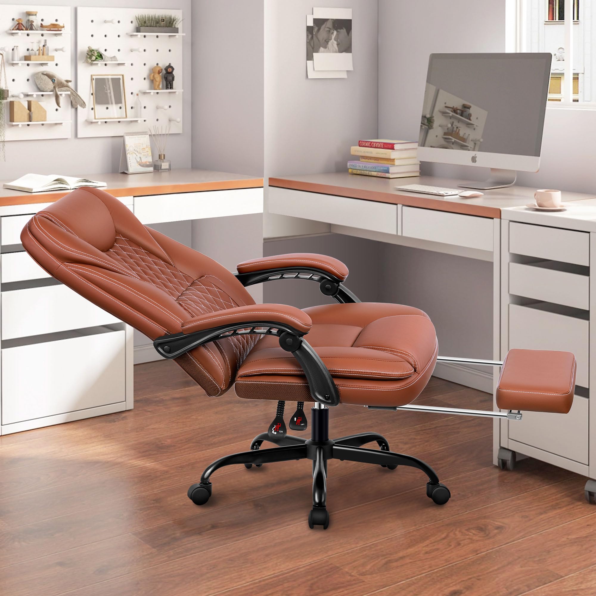 Guessky Executive Office Chair, Leather Reclining Big and Tall Office ...