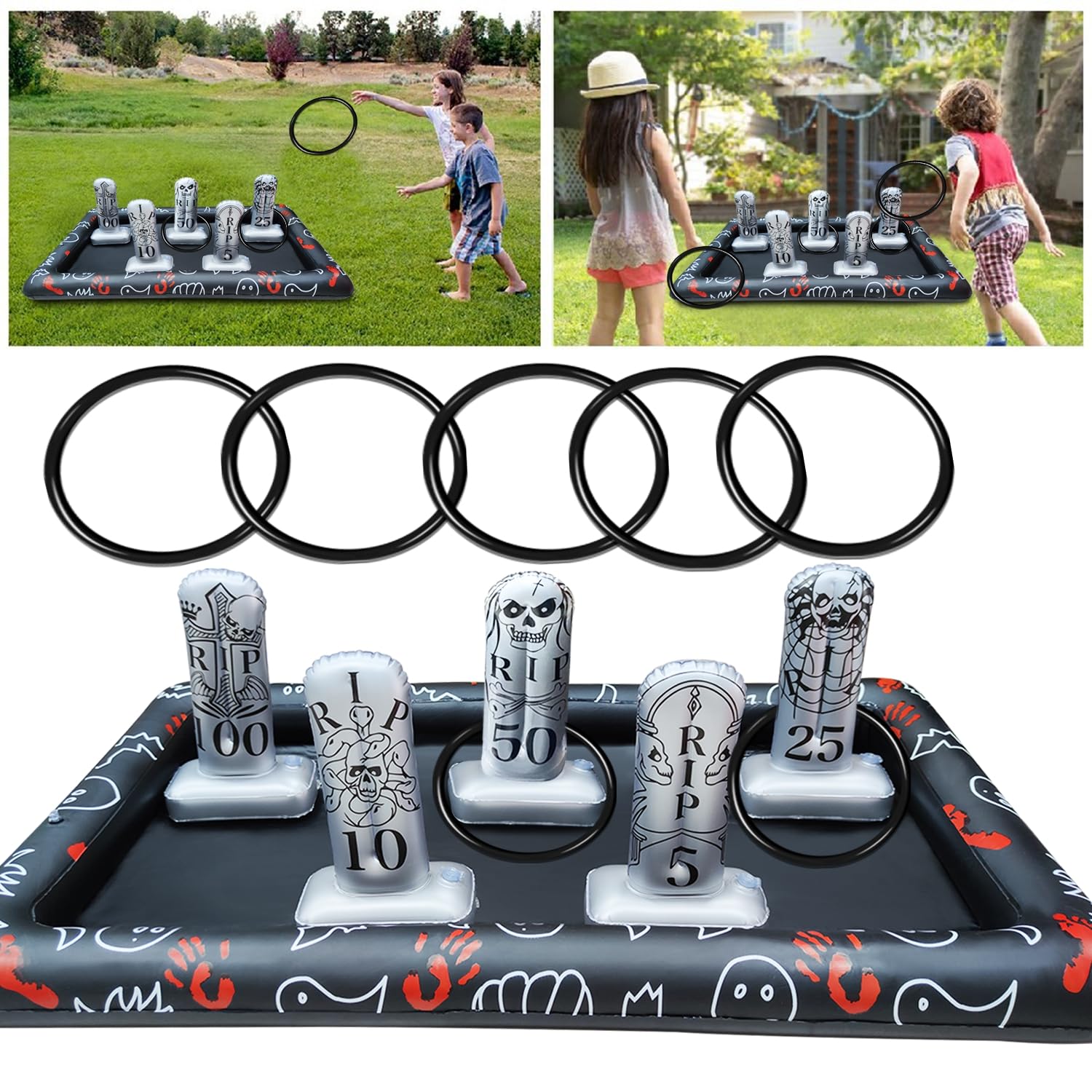Throwing Games 10 Pcs Giant Halloween Ring Toss Games Inflatable Spider ...