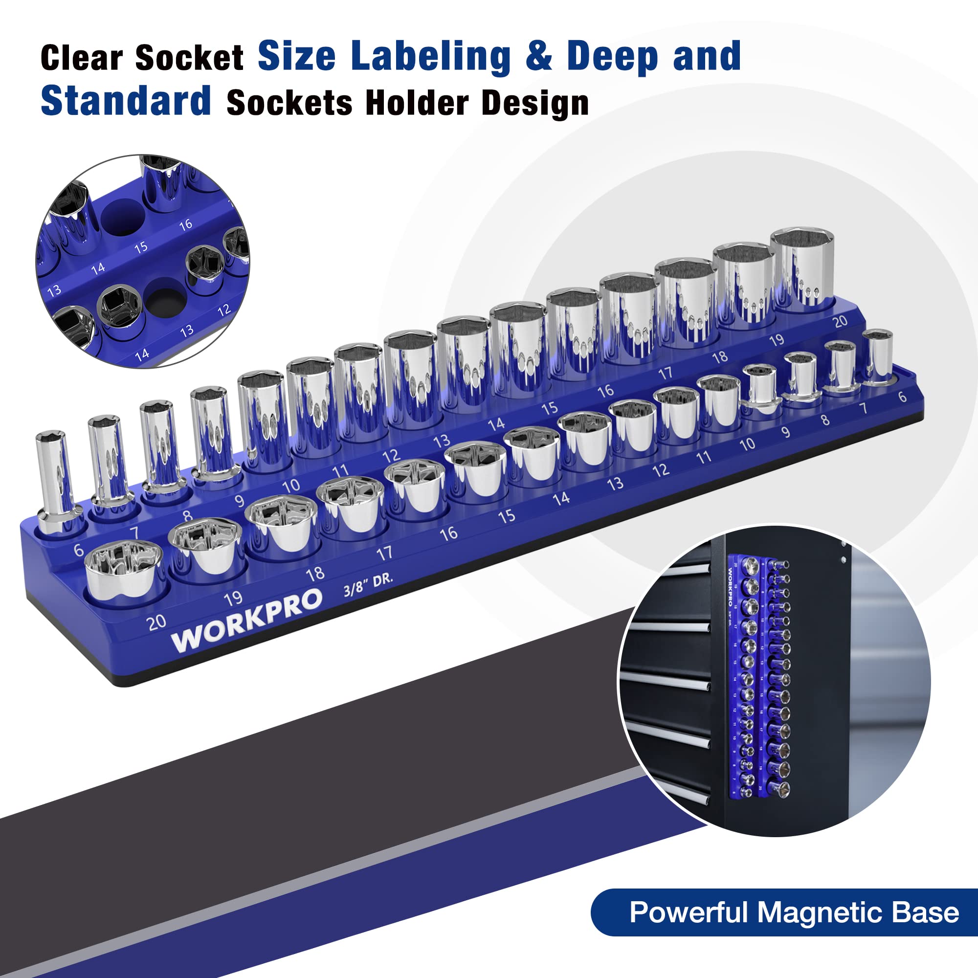 Snapklik.com : WORKPRO Magnetic Socket Organizer, 3/8-Inch Metric ...
