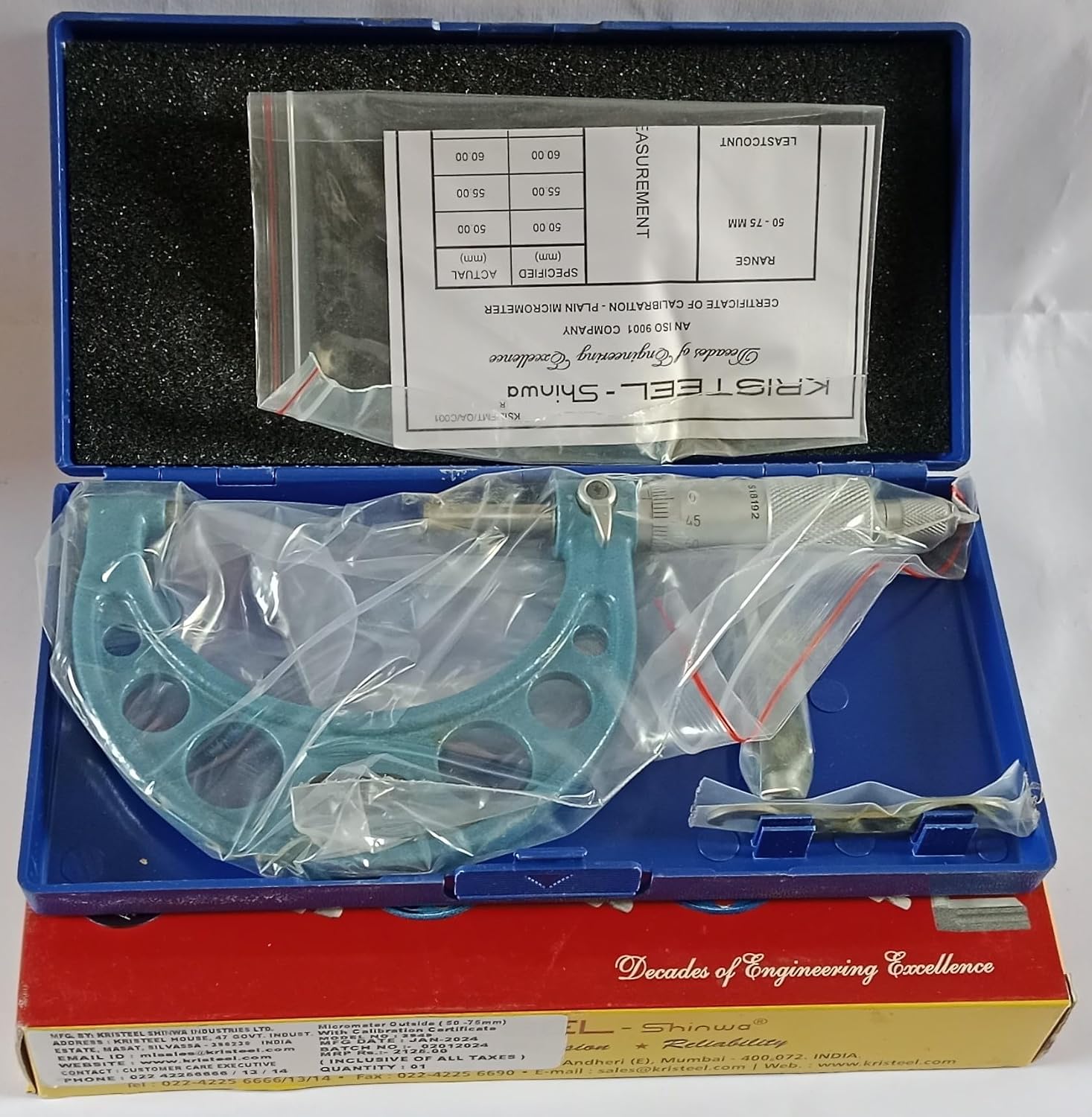 KRISTEEL OUTSIDE MICROMETER 25-50 MM MODEL NO 3948 WITH CALIBRATION ...