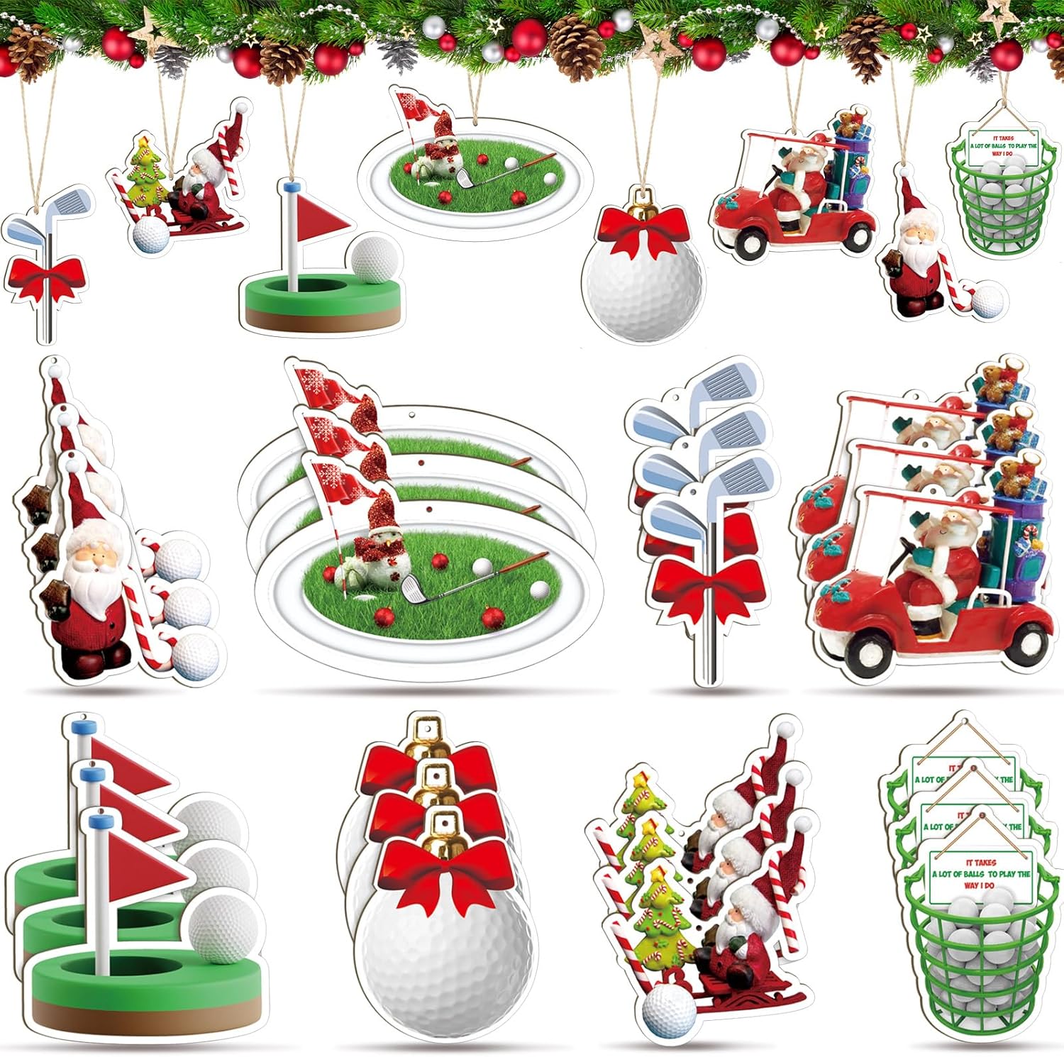 Amazon.com: Beeveer 24 Pcs Golf Ornaments for Christmas Tree Golf Cart ...