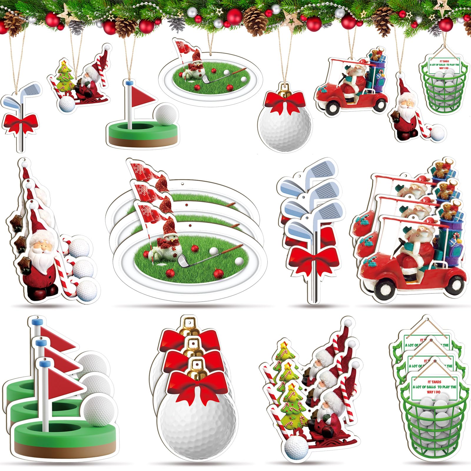 Amazon.com: Beeveer 24 Pcs Golf Ornaments for Christmas Tree Golf Cart ...