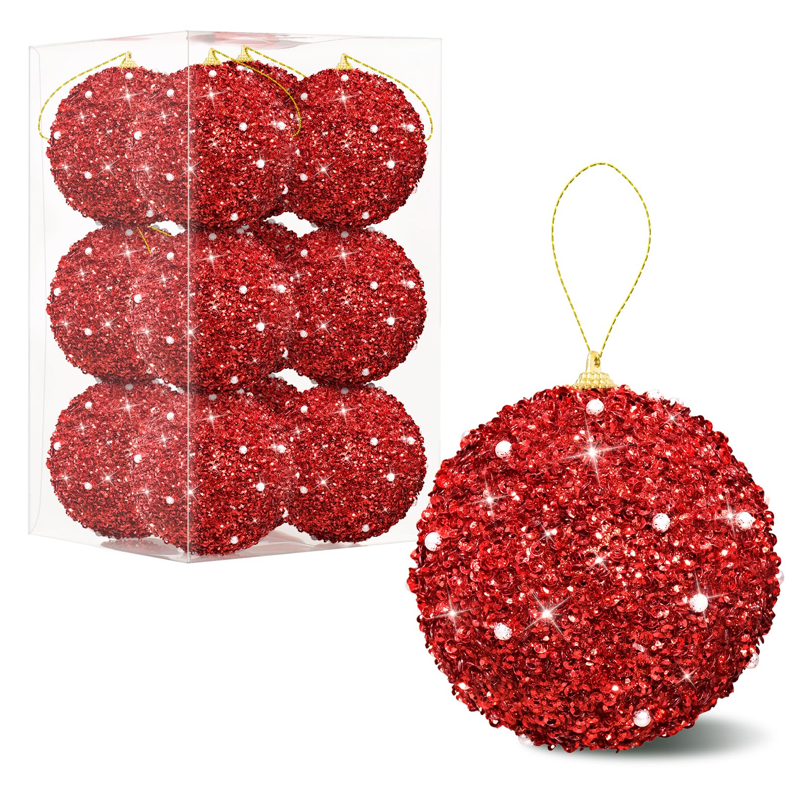 Amazon.com: 12 Pcs 3.15 Inch Christmas Ball Ornaments Glitter Sequin ...