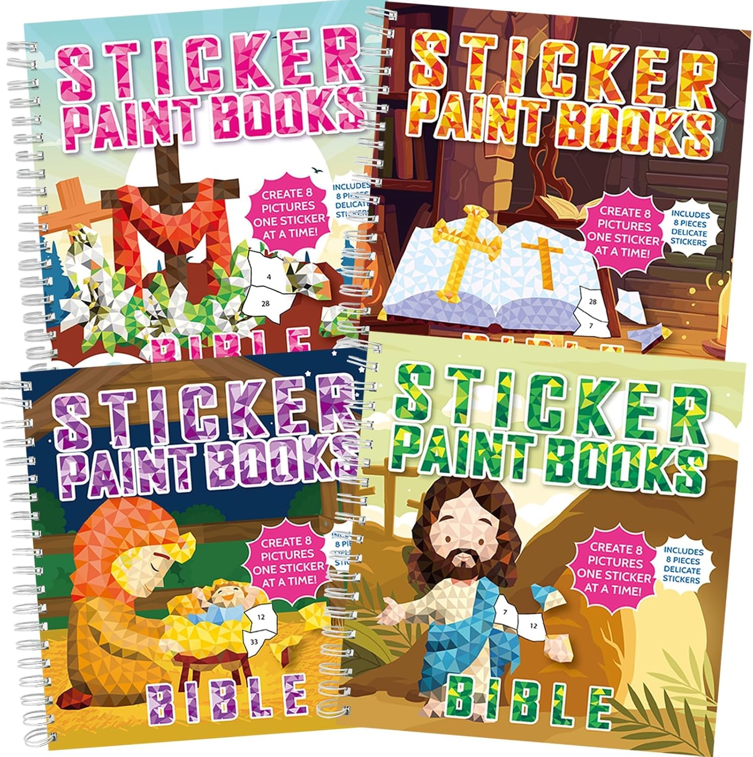 Amazon.com: 4PCS Bible Sticker Books Paint by Number Activity Book Bulk ...