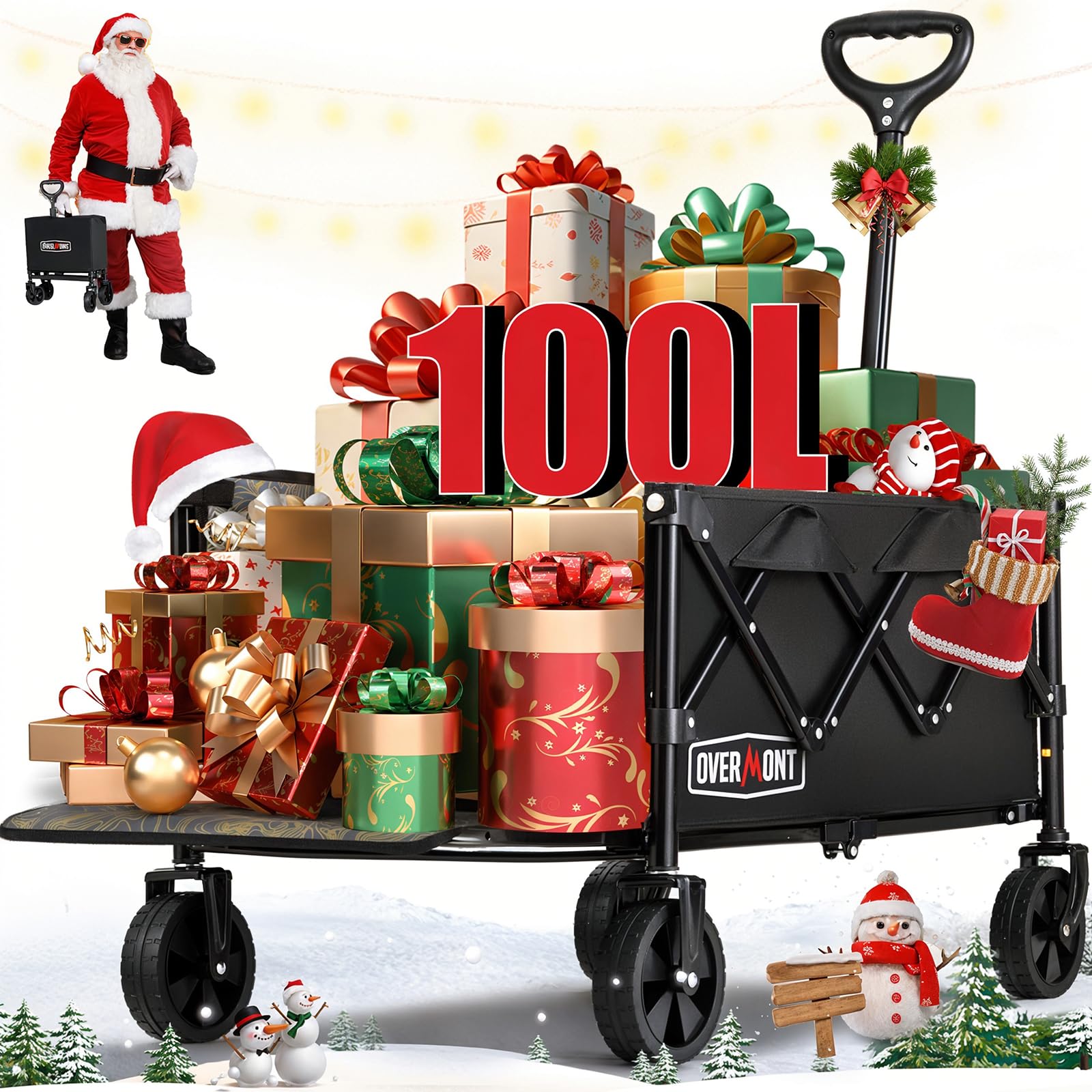 Overmont 100L Collapsible Portable Wagon - Ultra-Compact Folding Design ...
