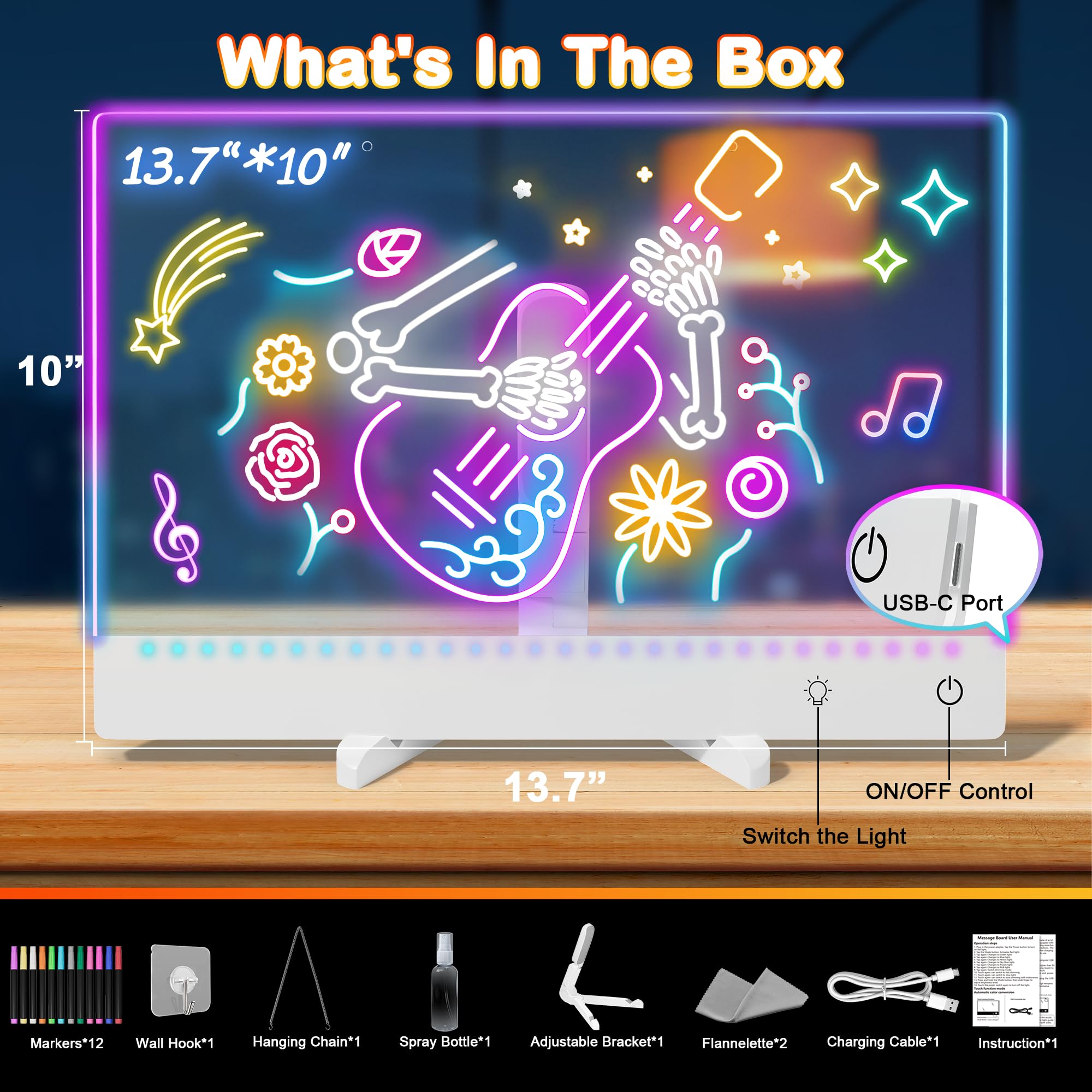 Led Drawing Board For Kids LED Note Board With Colors, Magnetic Drawing ...