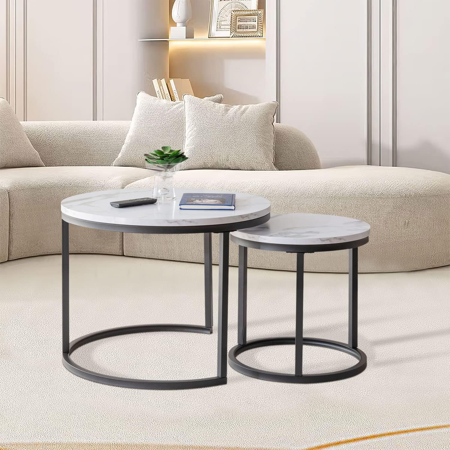 Amazon.com: JUSTONE Round Coffee Table Nesting Set of 2,Side Set Black ...