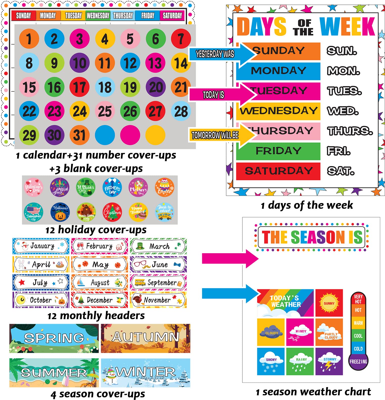 Snapklik.com : Colorful Calendar Bulletin Board Set Calendar Seasons ...