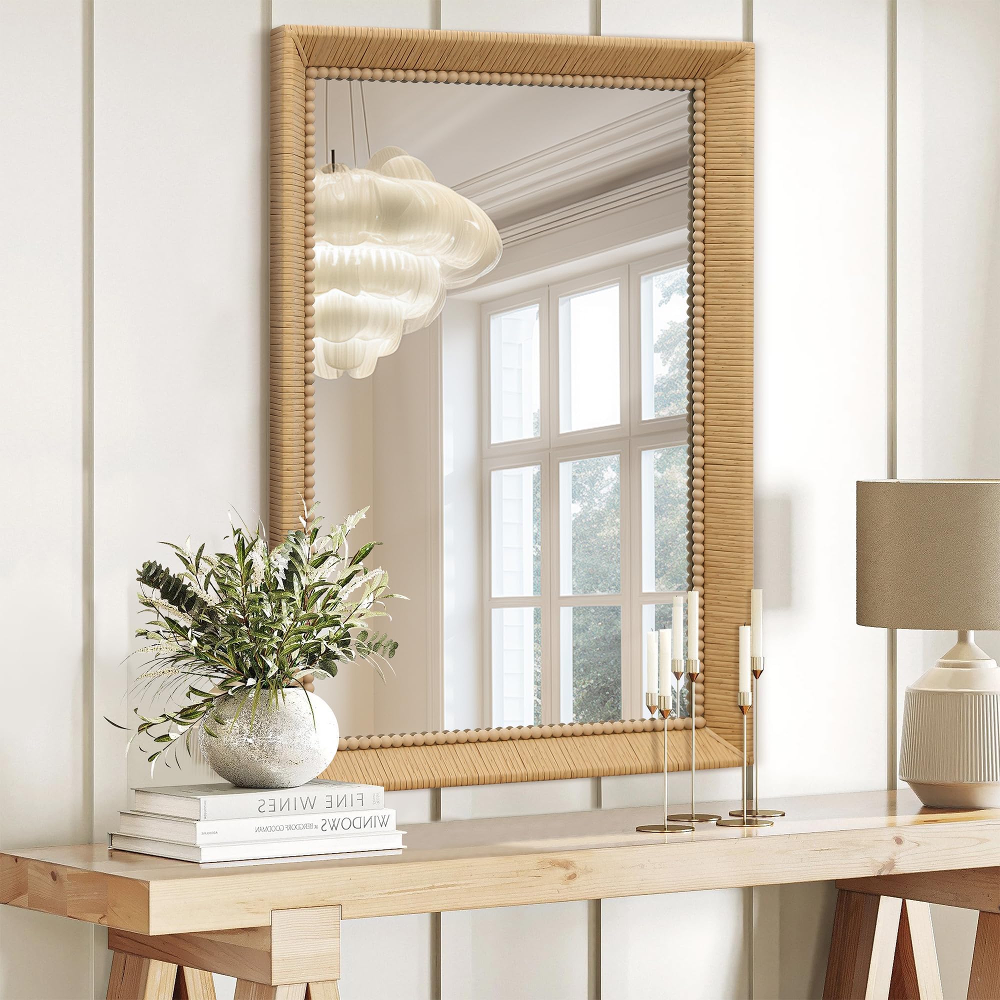 Amazon.com: Deco 79 Wooden Floral Room Wall Mirror Woven Entryway ...