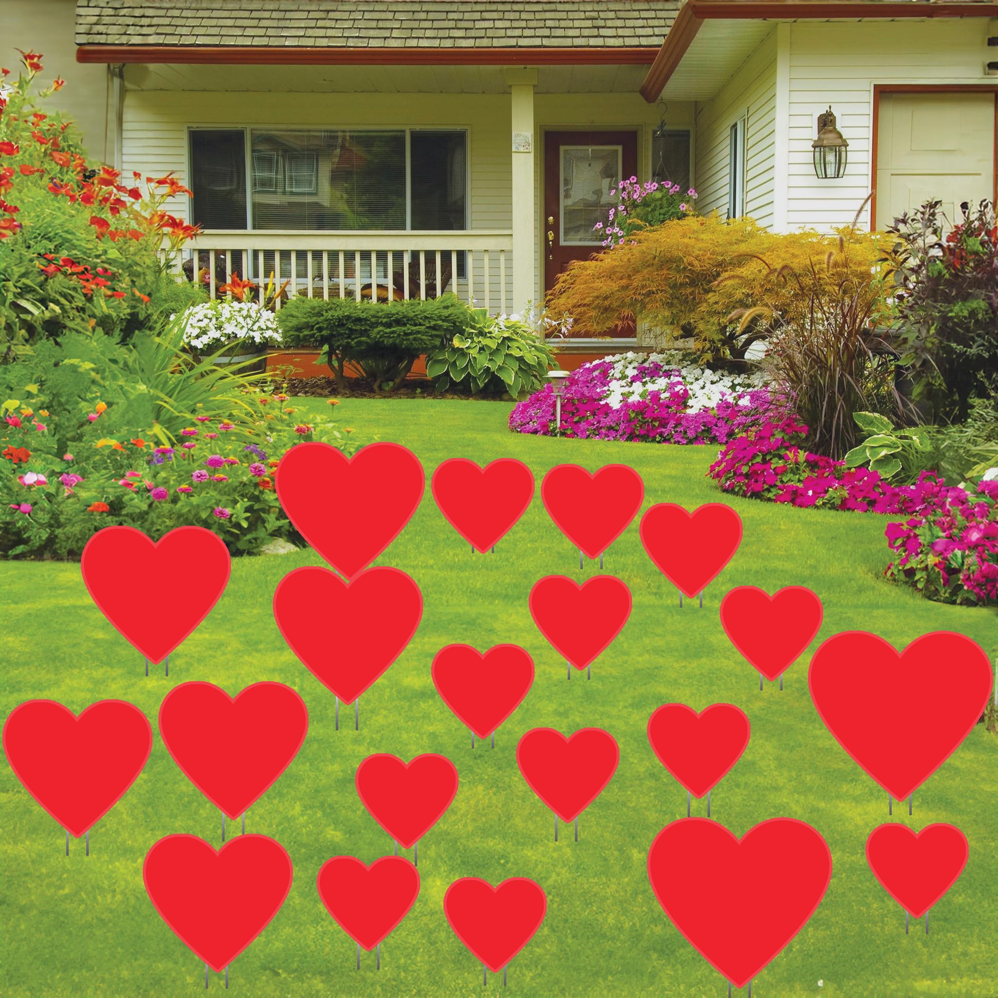 Amazon.com : VictoryStore 20pcs Valentine's Day Red Hearts Yard Sign ...