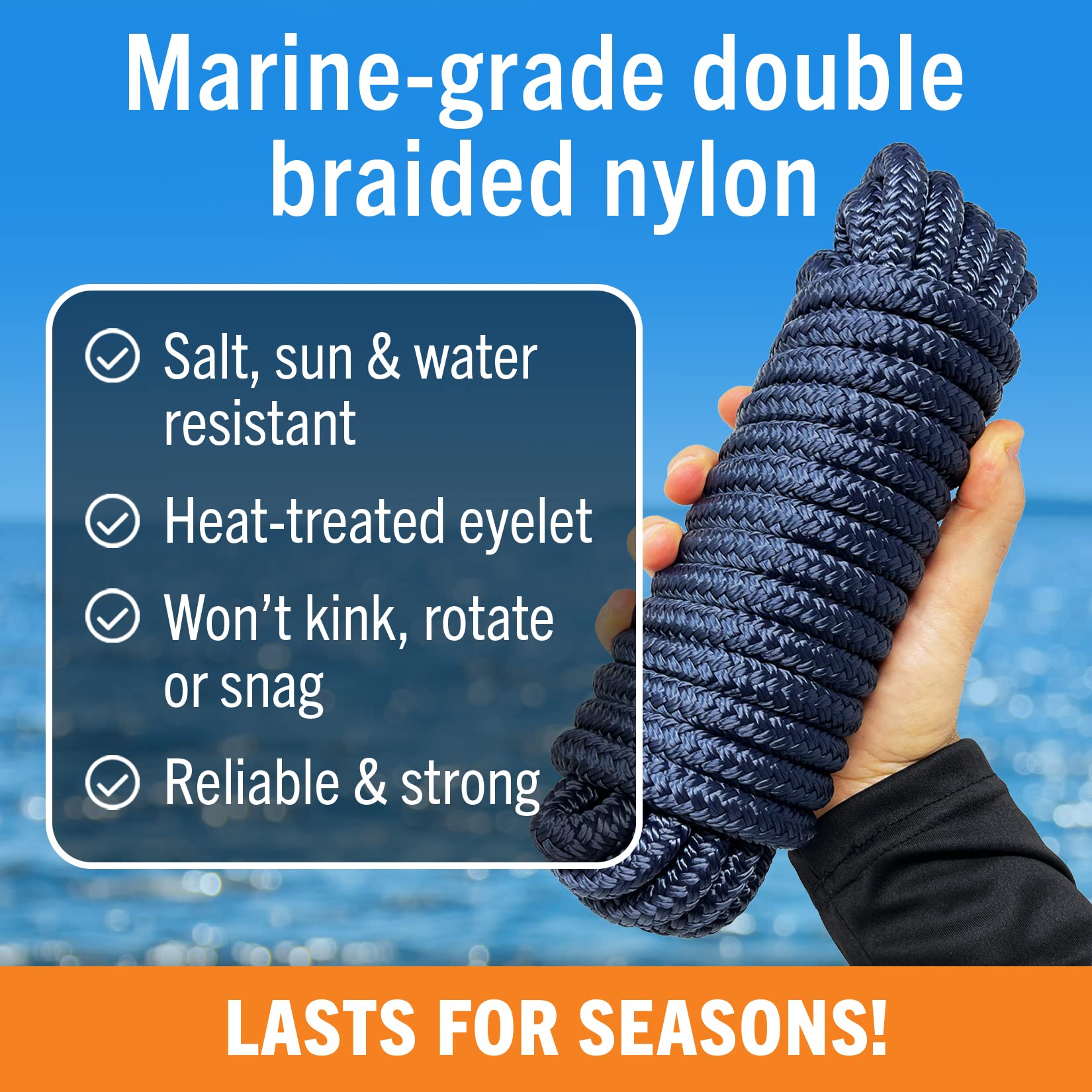 Snapklik.com : Boat Dock Lines, 1/2 Inch Braided Nylon Rope, 25 Ft ...