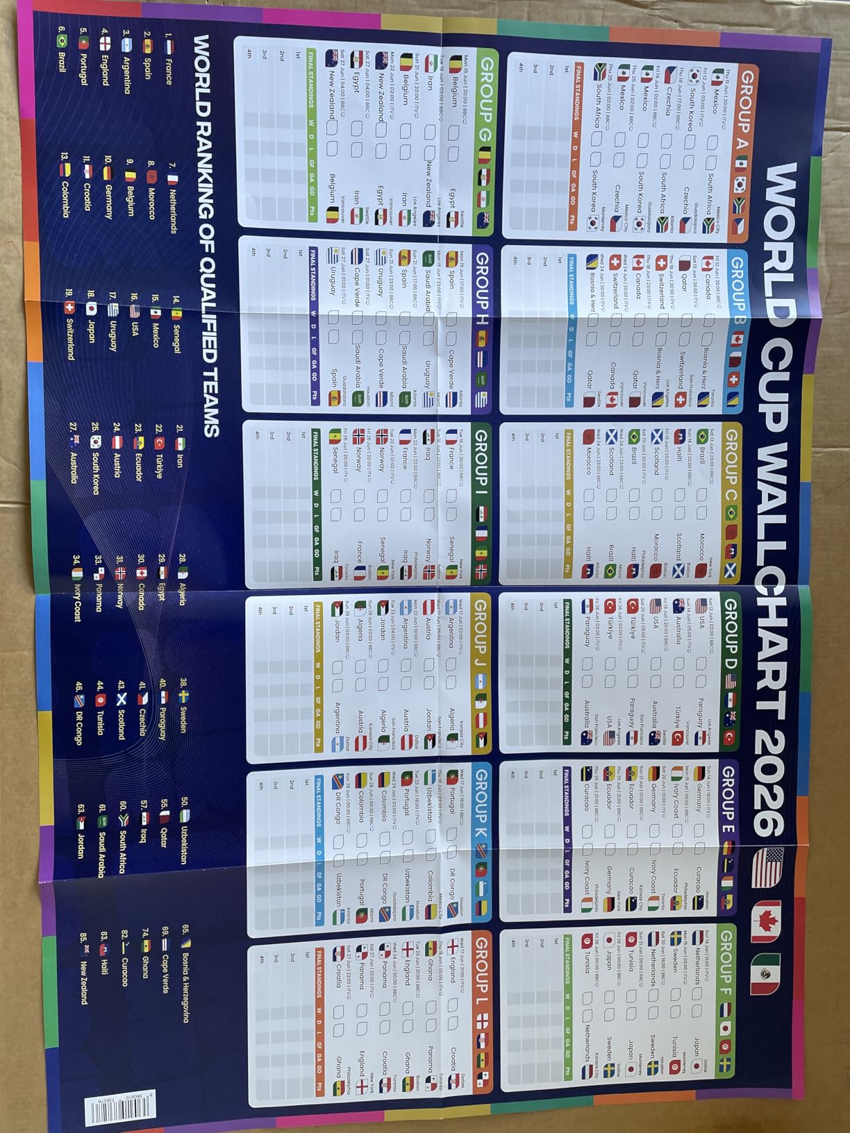 World Cup 2026 Wall Chart A1 Poster – Folded Football Tournament Chart ...