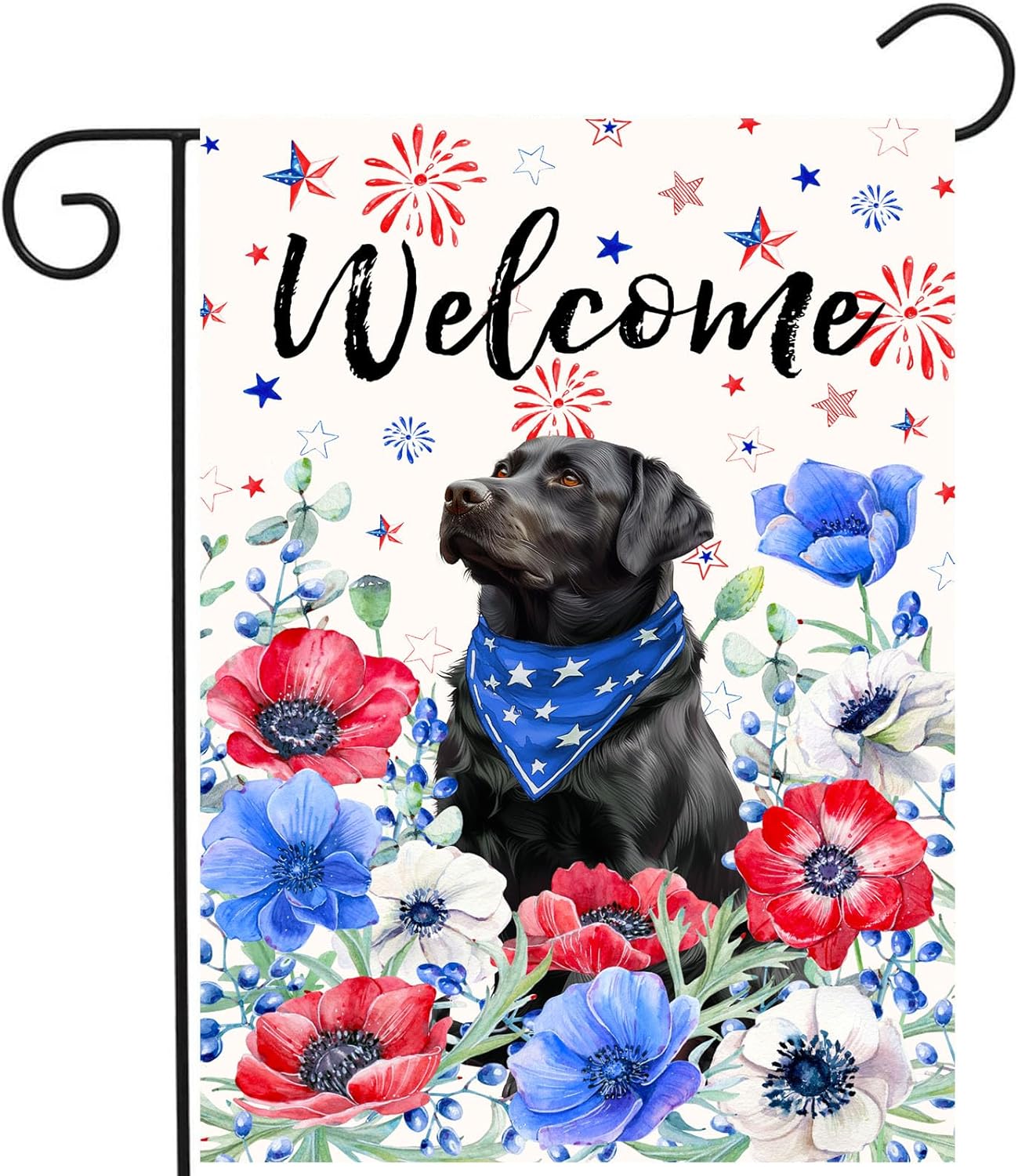 Amazon.com : 4th of July Black Lab Garden Flag Red White Blue Floral ...