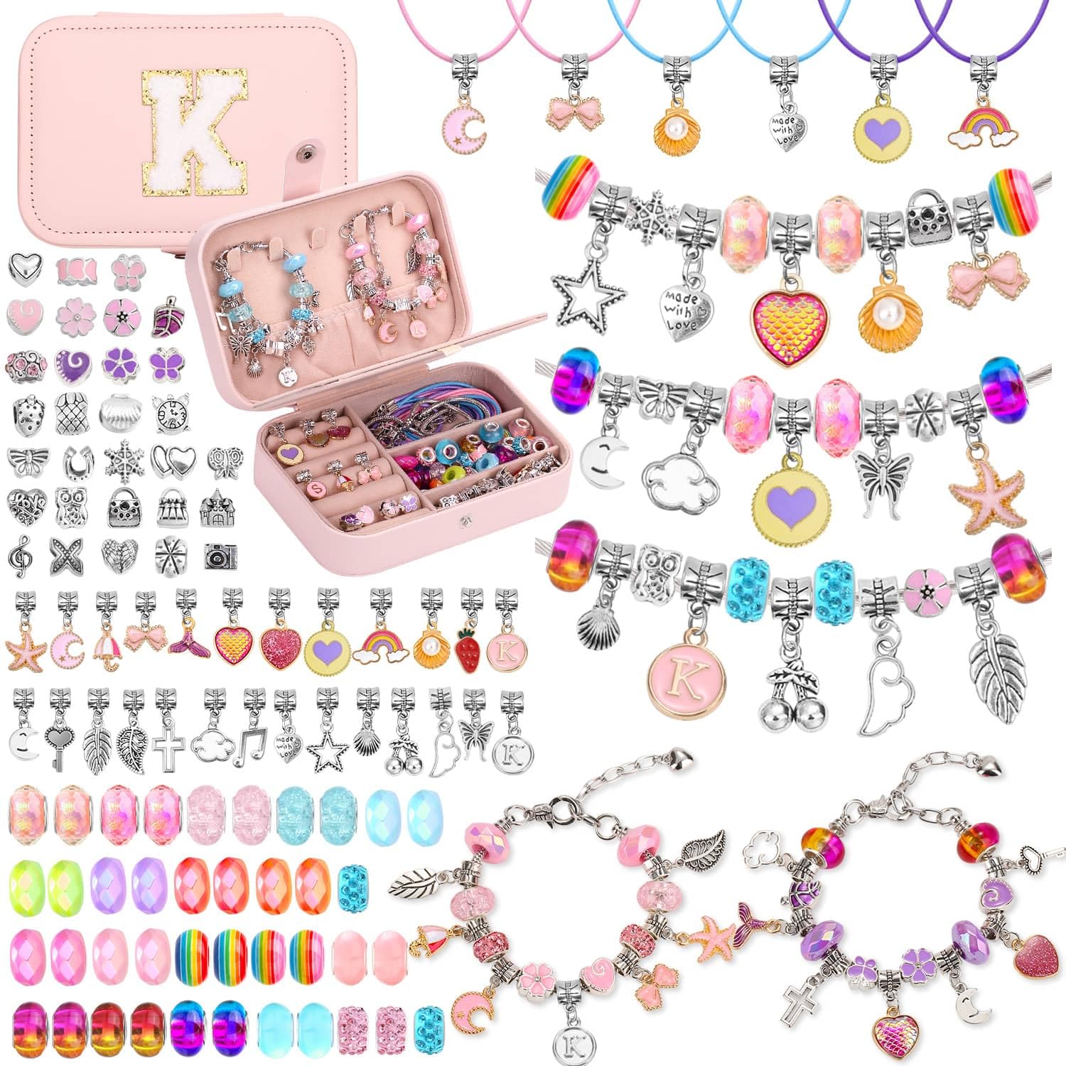 Amazon.com: Girls Charm Bracelet Making Kit with Jewelry Case for Kids ...