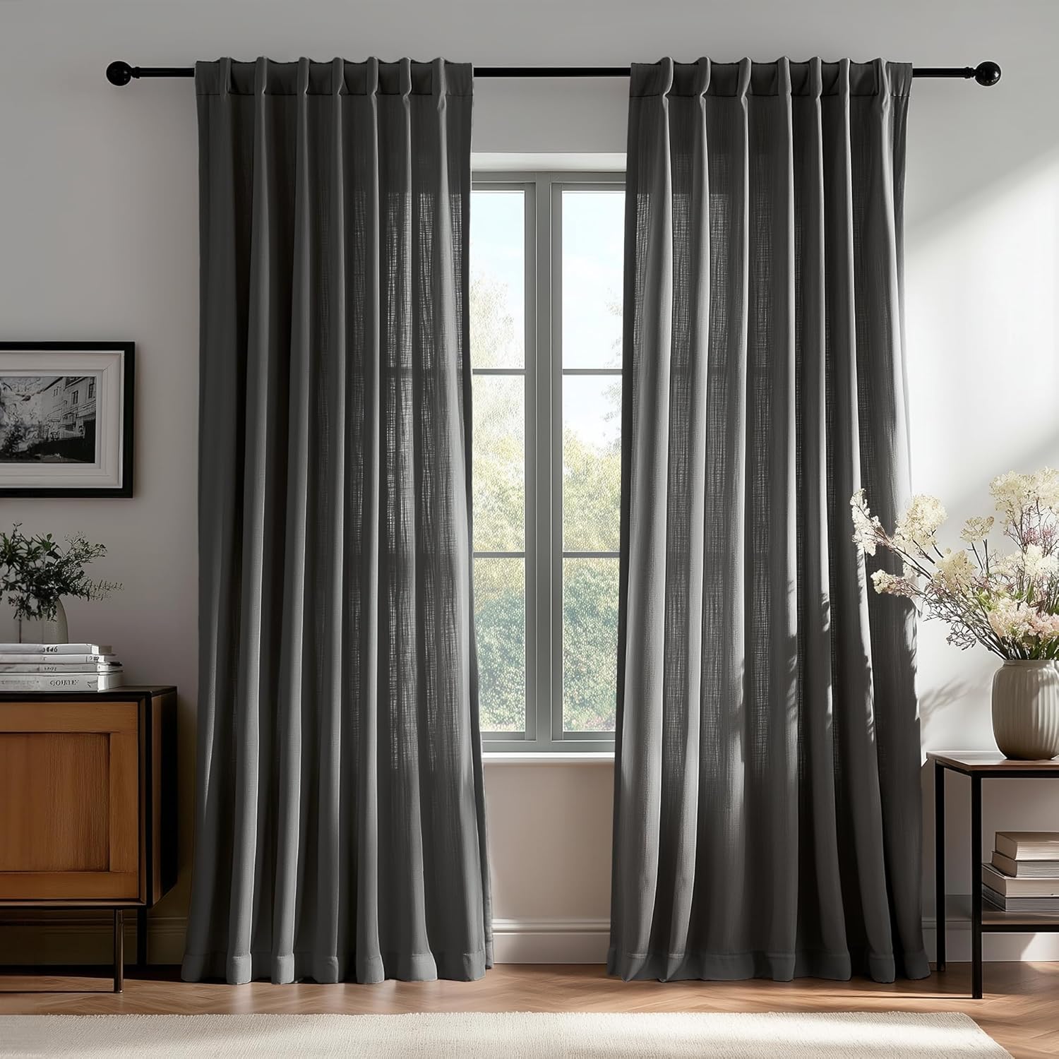 Amazon.com: Deconovo Linen‑Blend Semi‑Sheer Curtains 2 Panels– Hidden ...