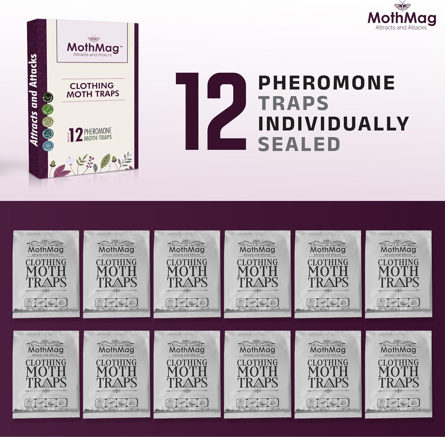 MothMag Trampas para polillas para ropa, armarios, telas y alfombras, trampas para polillas de ...