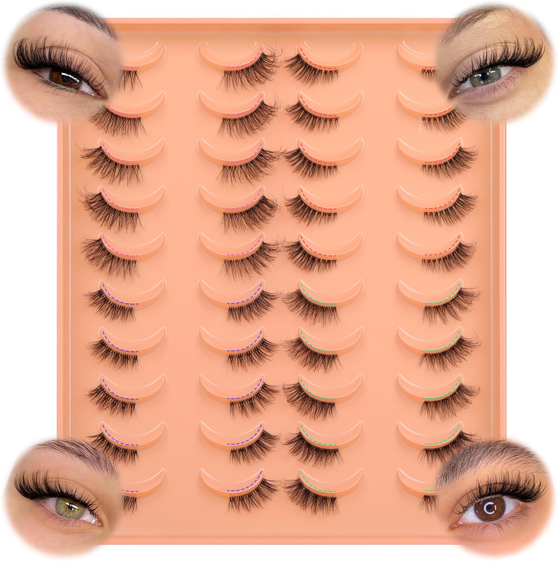 Amazon.com: JIMIRE 20 Pairs Hlaf False Eyelashes with Clear Band Half ...