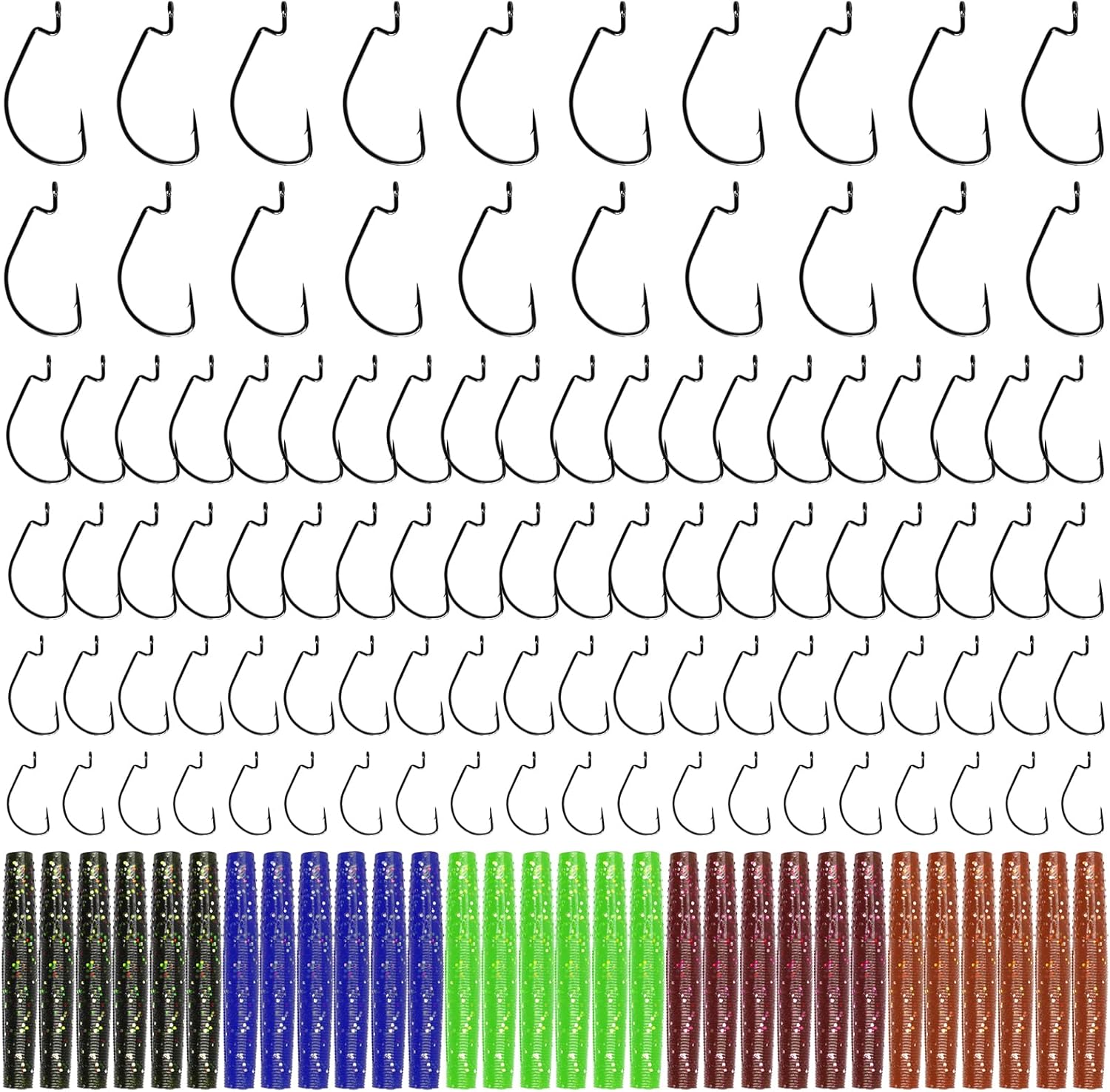 Amazon.com : Waltool 130Pcs 6 Sizes Fishing Hooks Assortment Set with ...