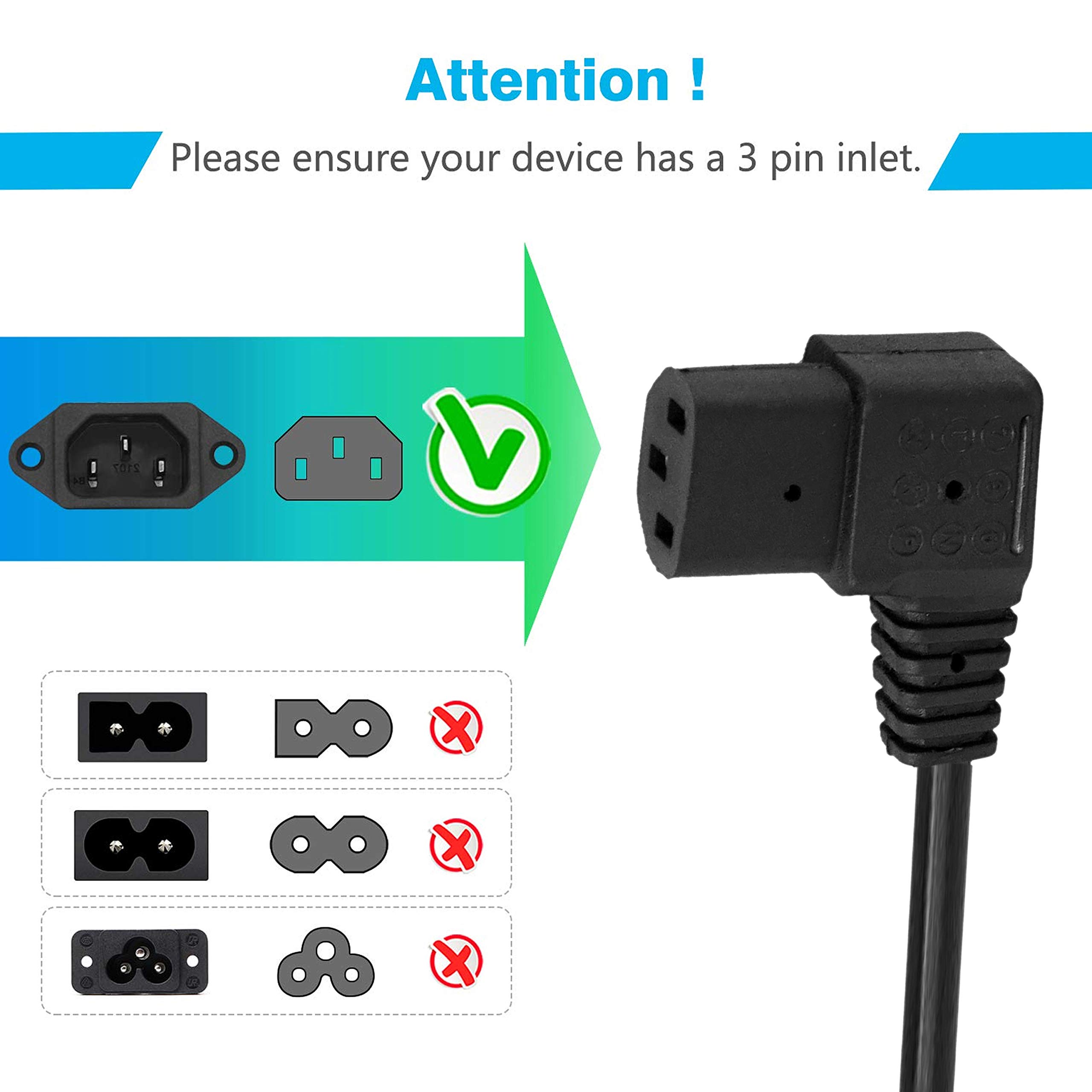 Storite 90 Degree L Shape Desktop 3 Pin Power Cable IEC Mains Kettle ...