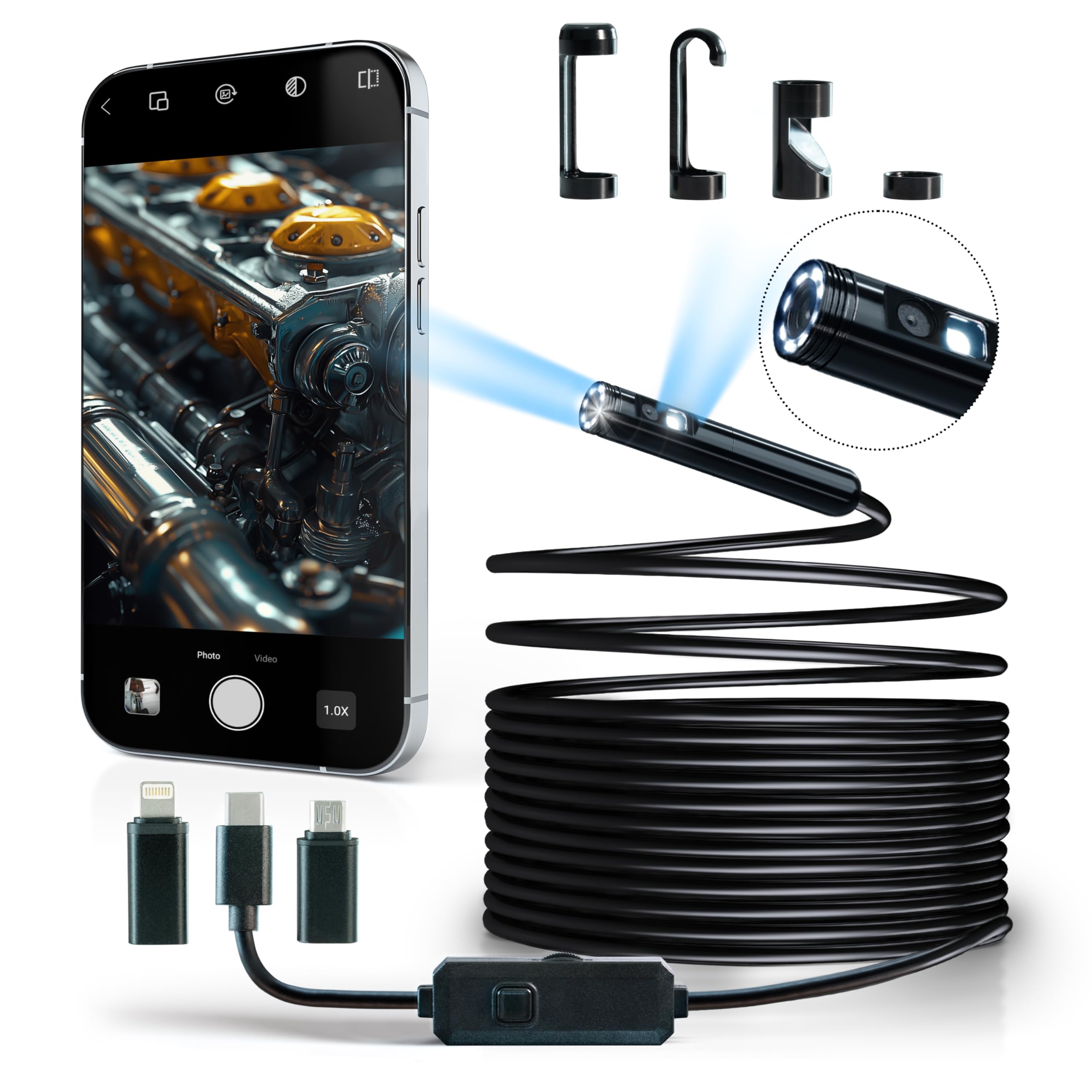 Pixaco Dual Lens Endoscope Camera with Light (1920 * 1440) Inspection ...