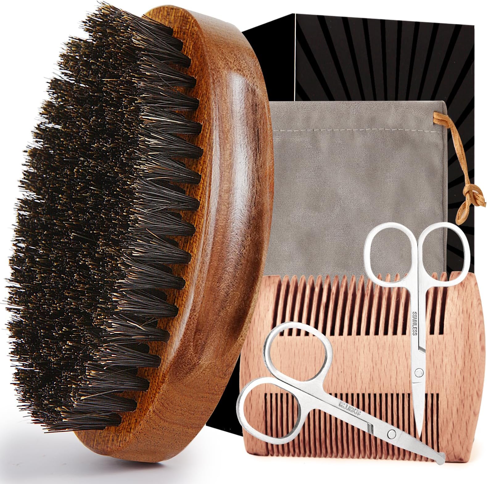 Amazon.com : Walnut Wood Grooming Set for Men: Boar Bristle Brush ...