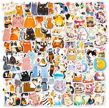 100 Pieces Cute Cat Sticker Set, Graffiti Cartoon Cat Waterproof Vinyl ...
