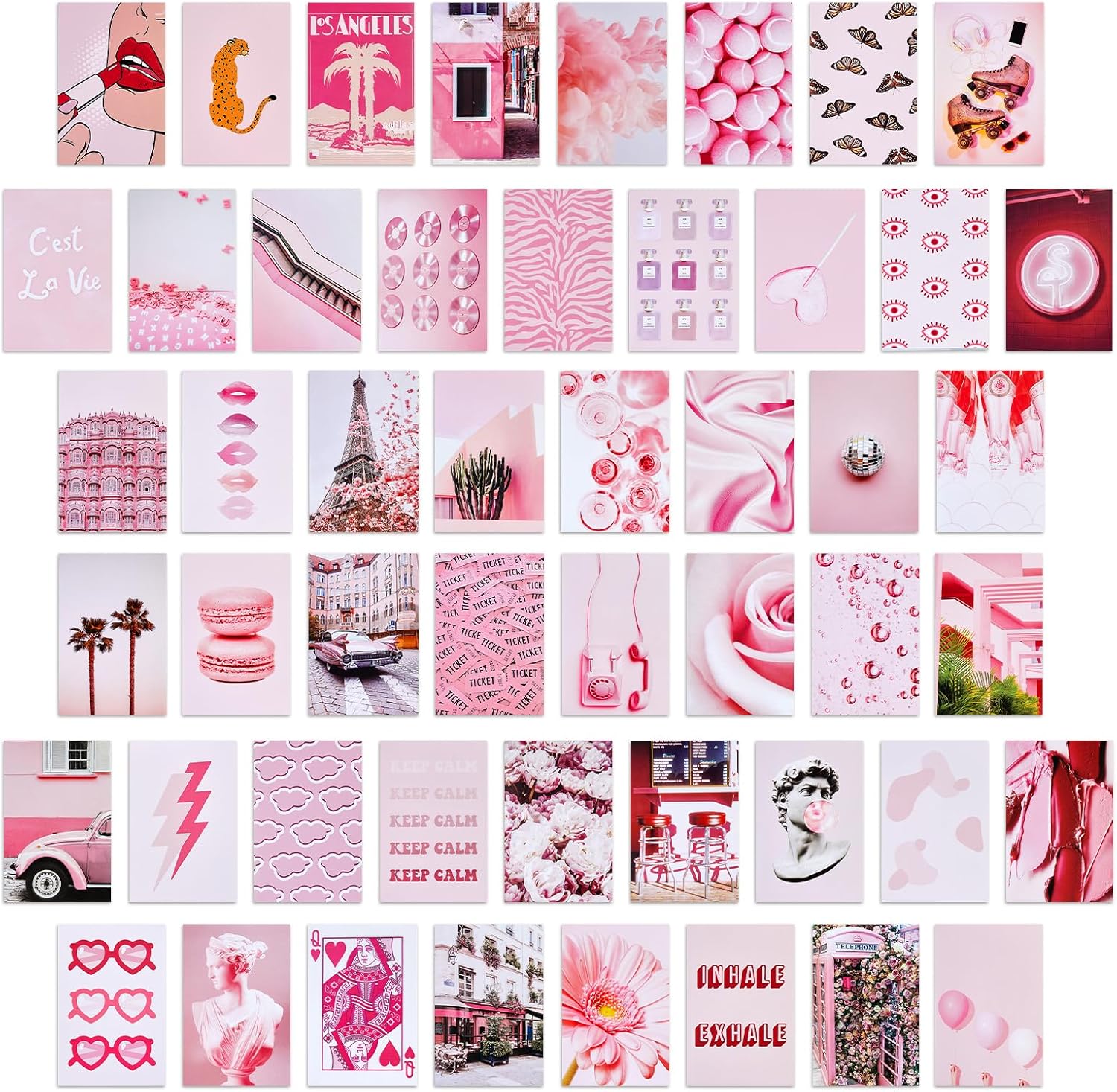 Amazon.com: Syphotmm 50 Pcs Pink Aesthetic Wall Collage Kit, Pink Room ...