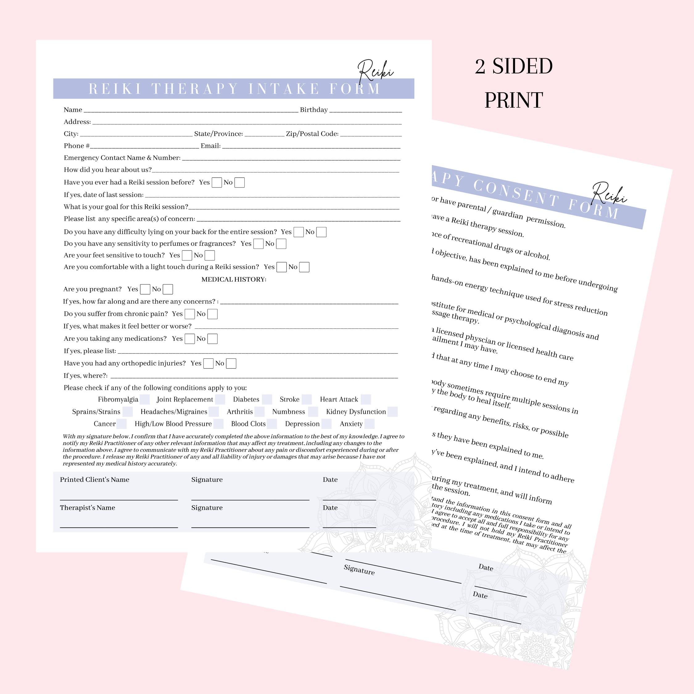 Snapklik.com : Reiki Intake Forms, Aftercare Cards, Consent, Session ...