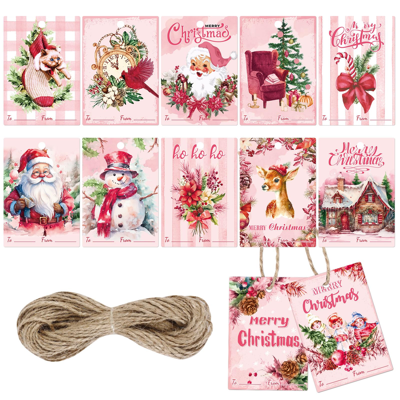 Amazon.com: 120Pcs Pink Vintage Christmas Gift Tag Pink Vintage ...